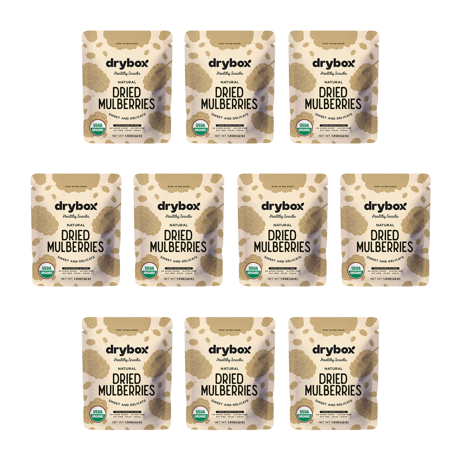 Drybox Dried White Mulberries 12 Snack Pack No Sugar Added, Non-GMO ...