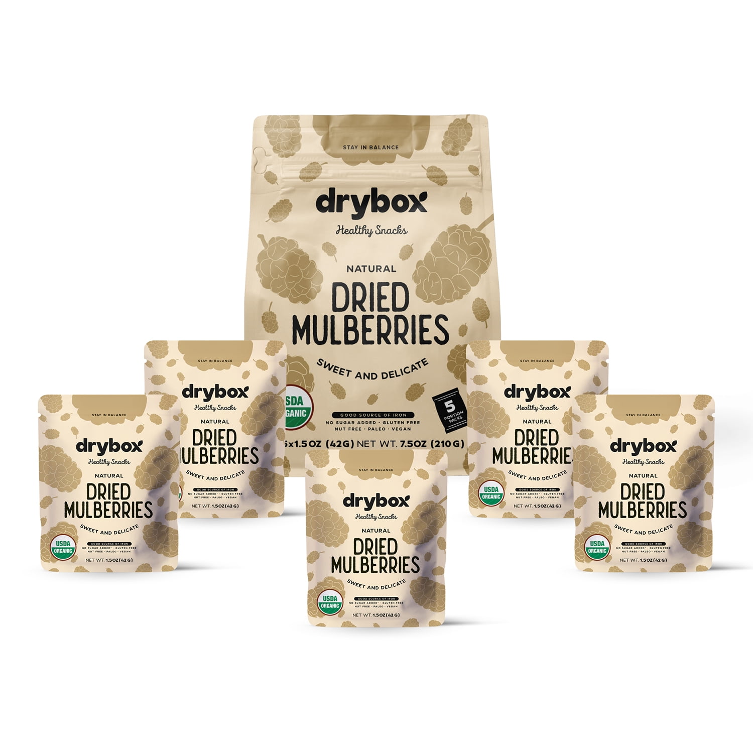 Drybox Dried White Mulberries Snacks 5 Pack No Sugar Added |Non-GMO ...