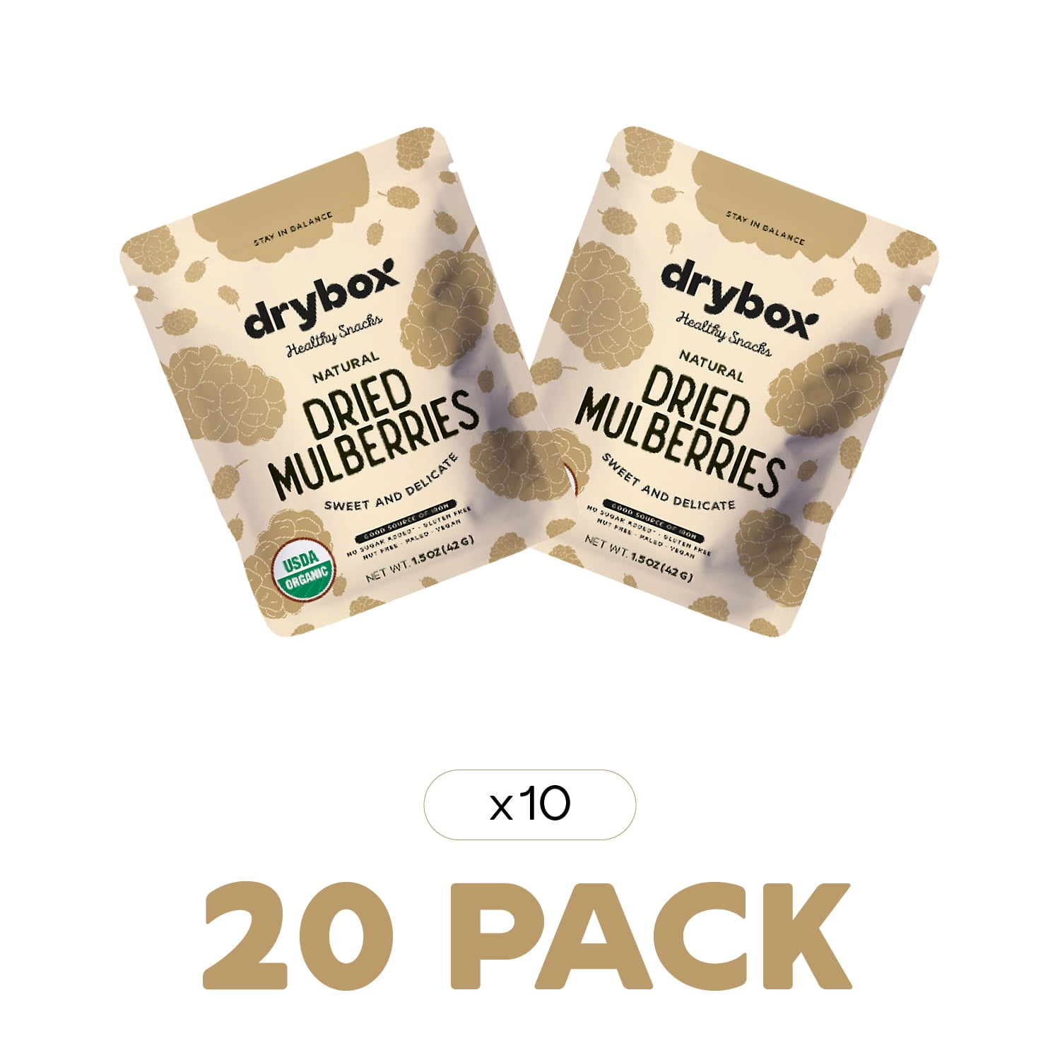 Drybox Dried White Mulberry Snacks 24 Pack | No Sugar Added Unsweetened ...