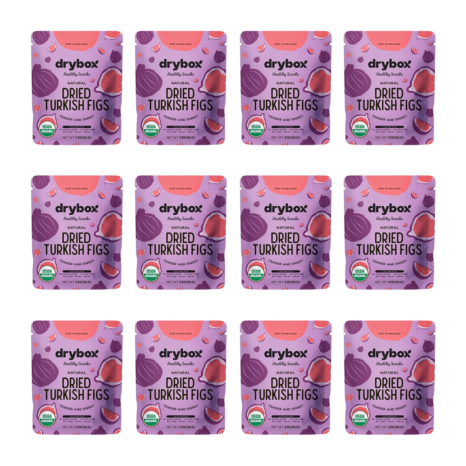 Drybox Organic Turkish Figs 12 Snack Packs No Sugar Added, Non-GMO ...