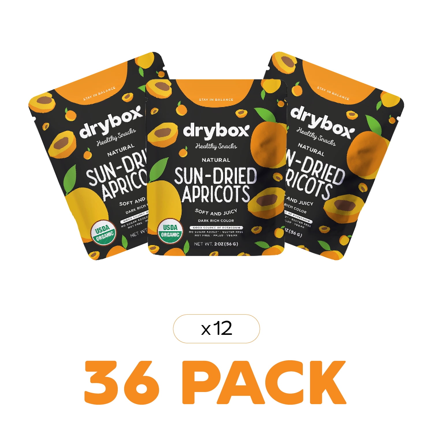 Drybox Sun Dried Turkish Apricots, Organic No Sugar Added 36 Snack ...