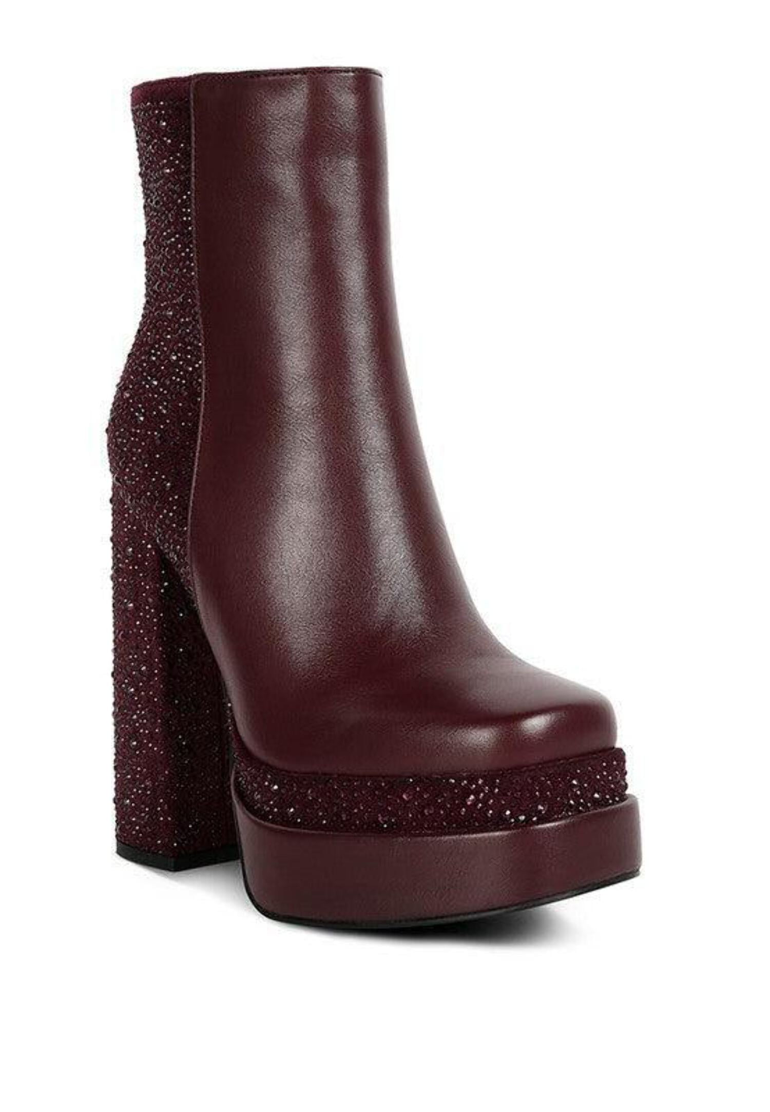 Dryday Diamante Zip Up Block Heel Boots - Walmart.com