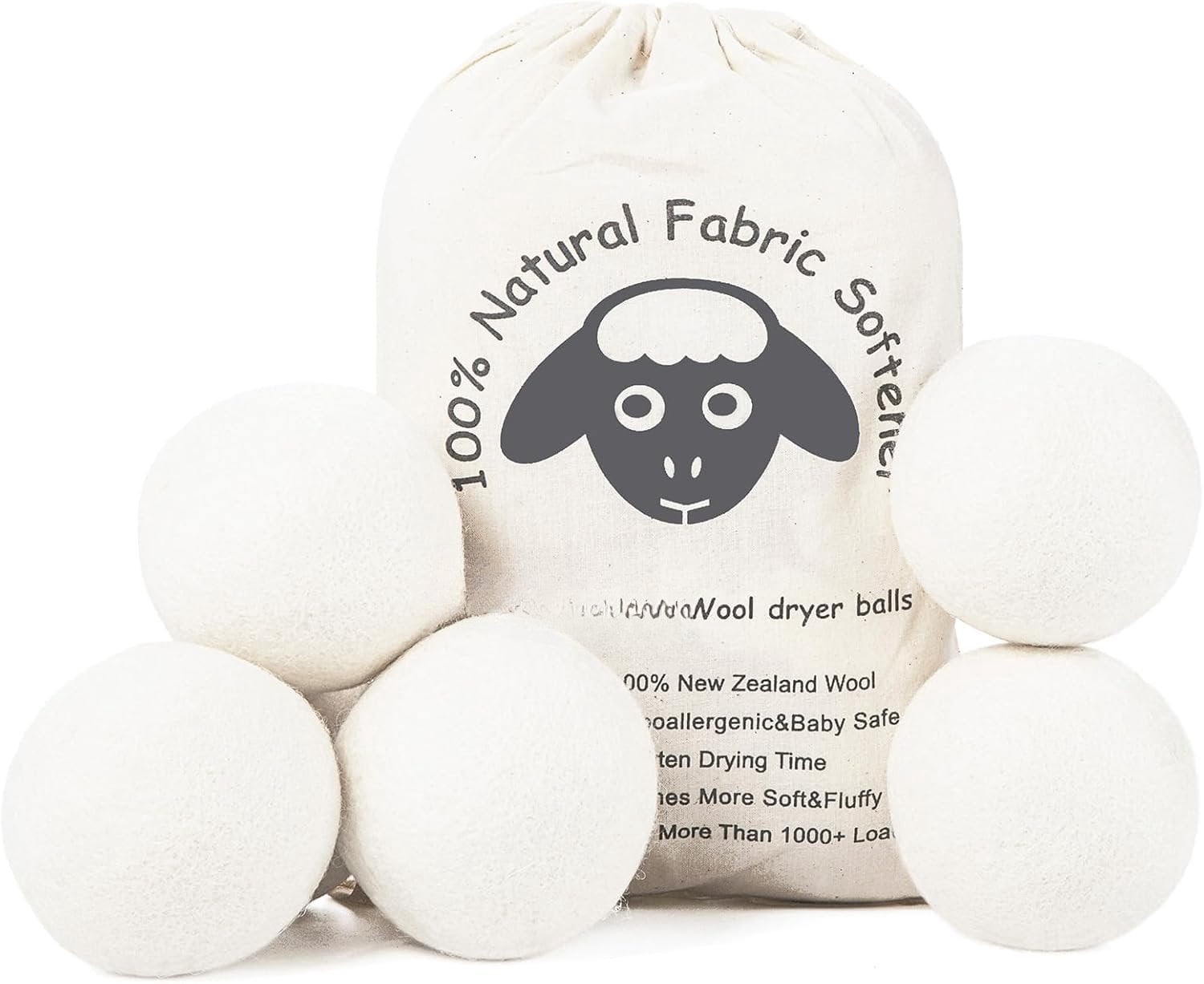 Dryer Balls XL 6-Pack, Zealand Free Fabric Softener for 1000+ Loads ...