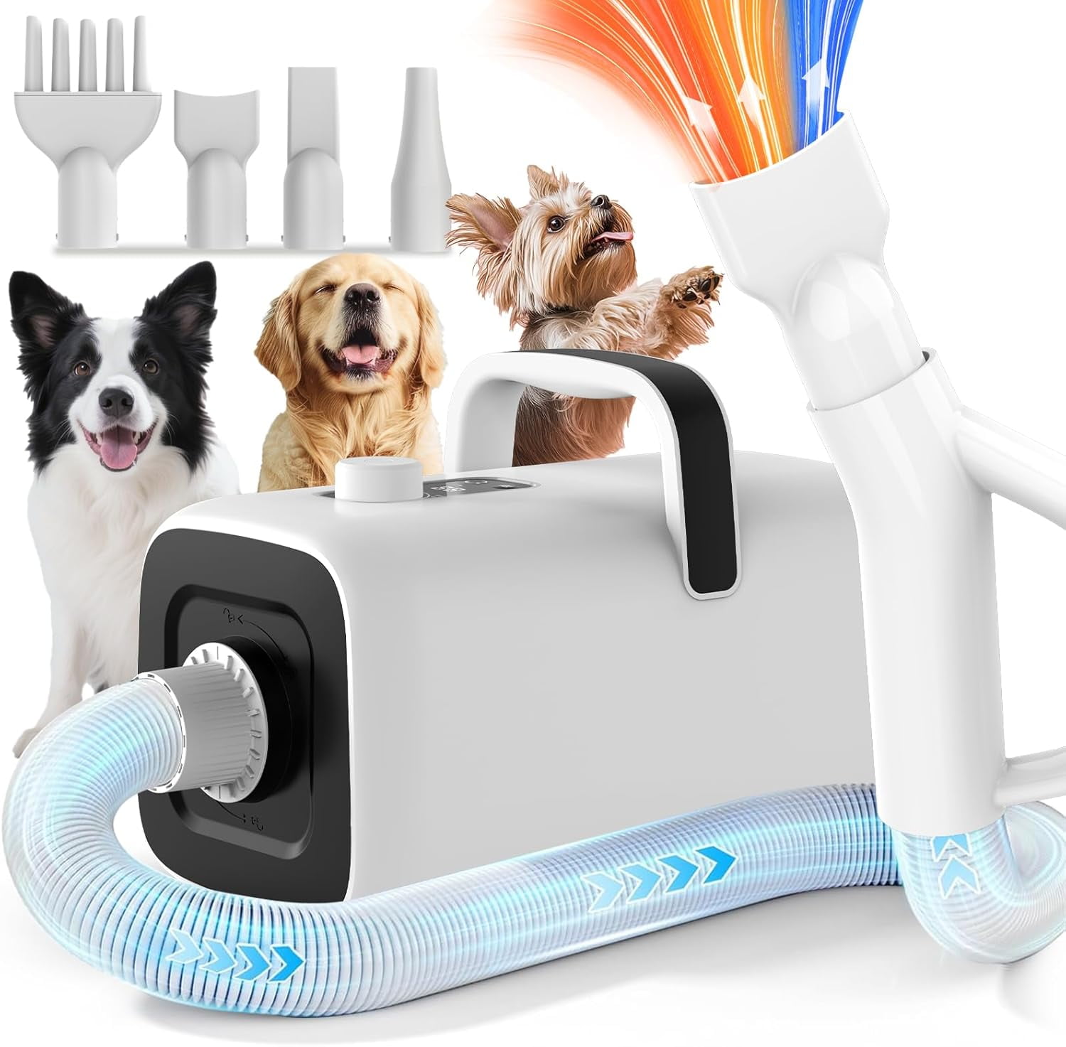 Dryer, High Blow Dryer for Dogs, Blower Dryer with 4 Nozzles, Low Noise ...