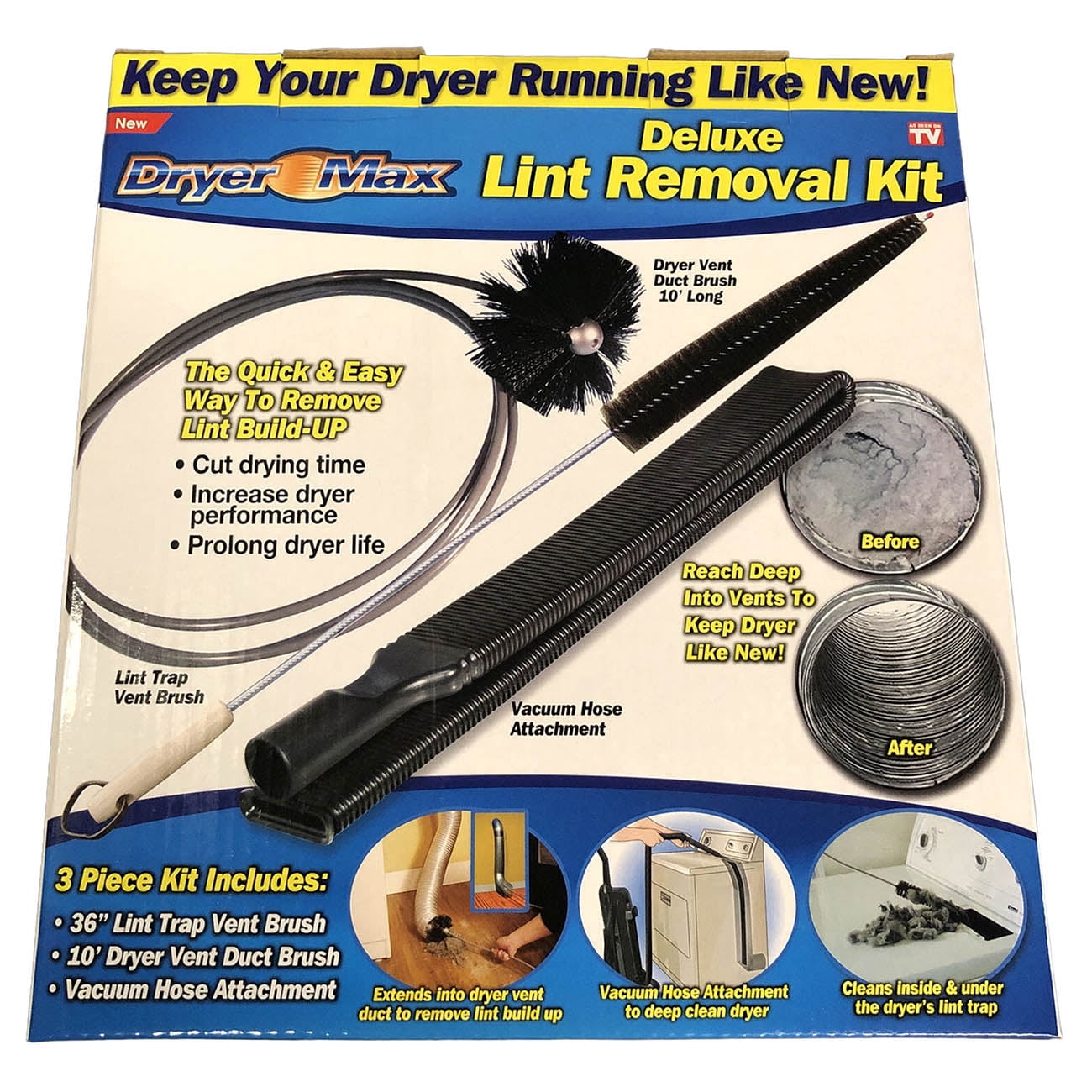 Dryer Max, Lint Removal Brush Kit, Vent Cleaning Tool, Black - Walmart.com