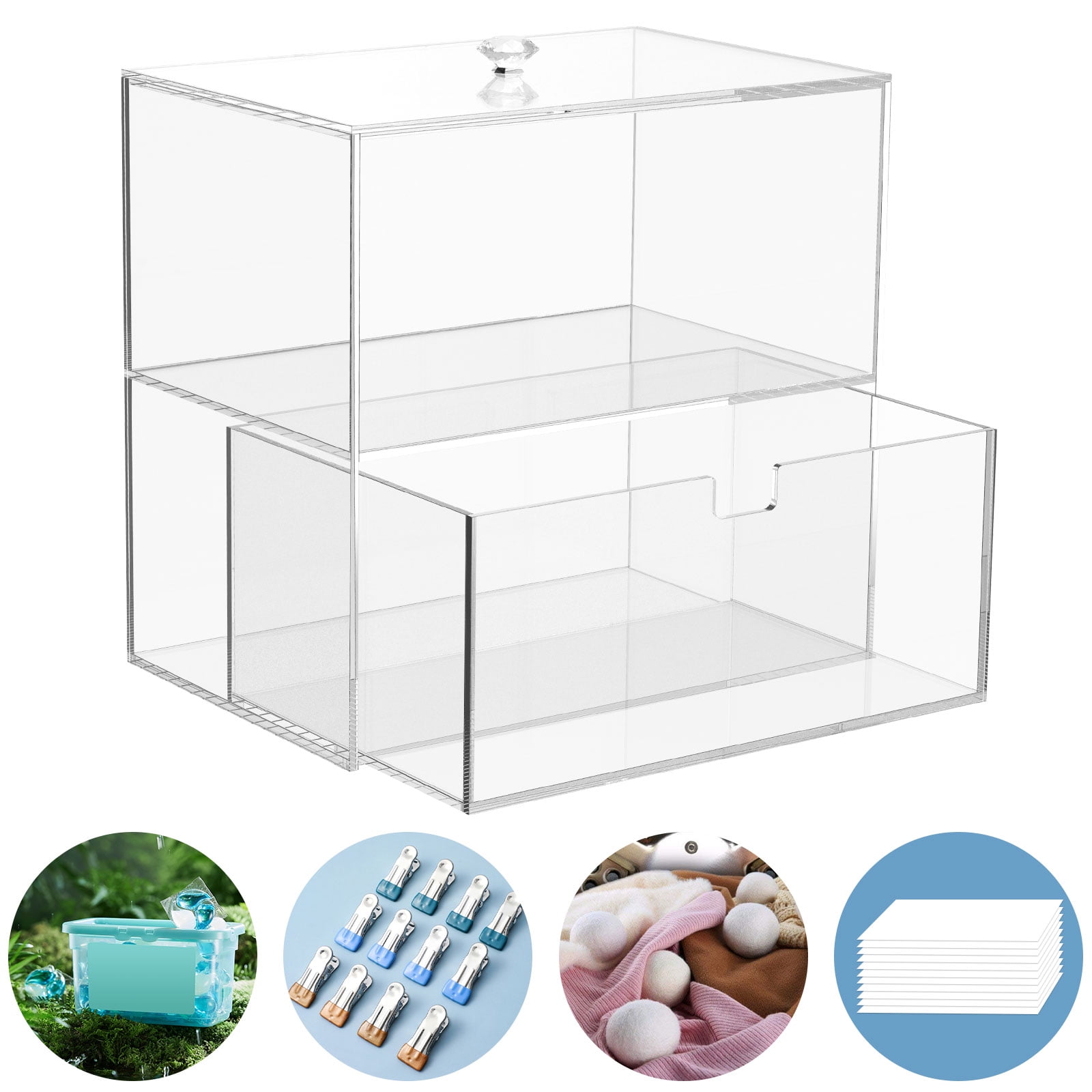 Dryer Sheet Holder with Drawer and Lid Acrylic Dryer Sheet Container 2 ...