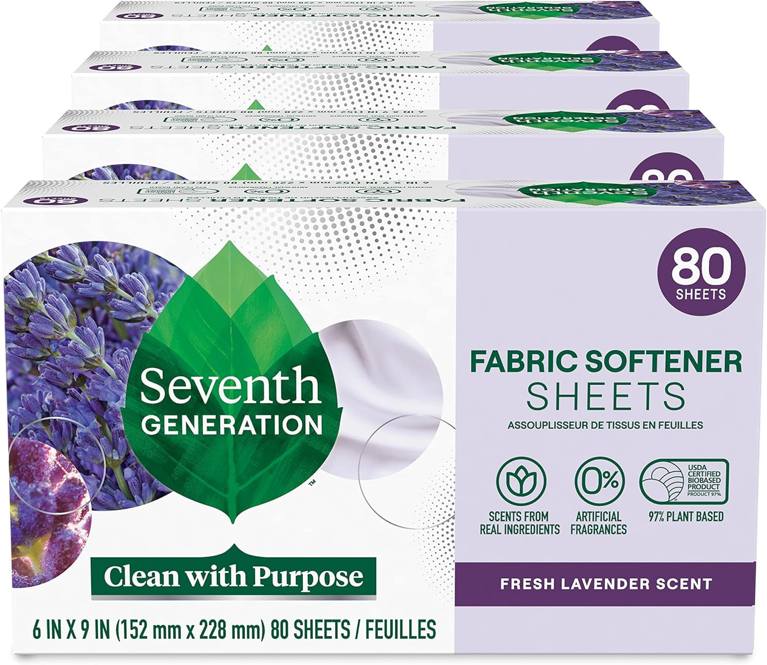 Dryer Sheets Fabric Softener Fresh Lavender Scent with 100% Essential ...