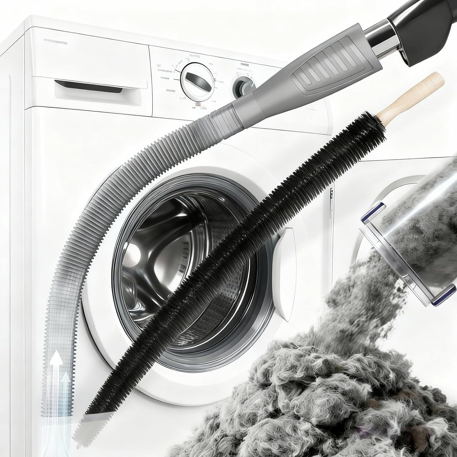 Dryer Vent Cleaner Kit - Universal Vacuum Hose Attachment & Lint Brush ...