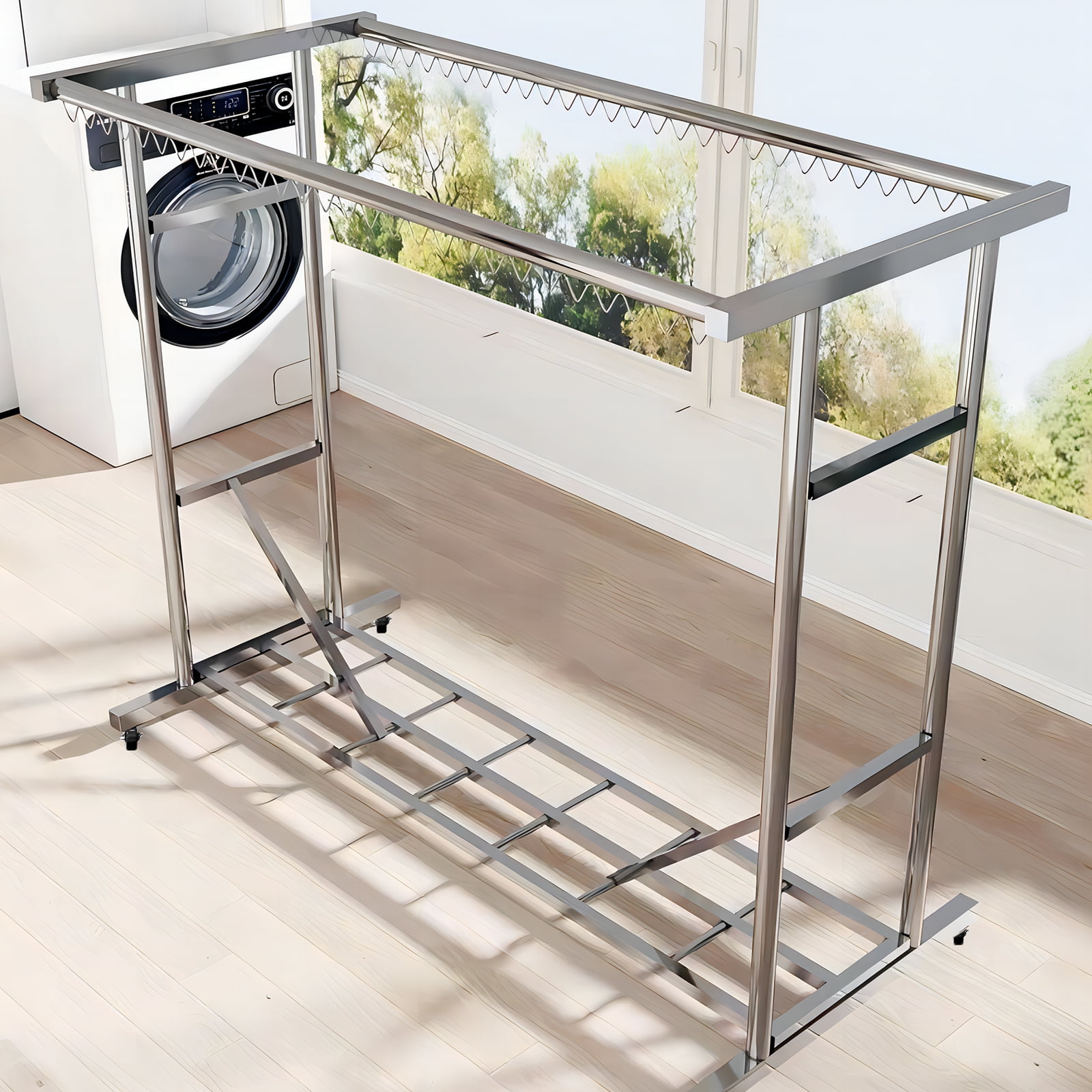 Drying Clothes Rack Double-Layer Floor Drying Rack, Outdoor Laundry ...