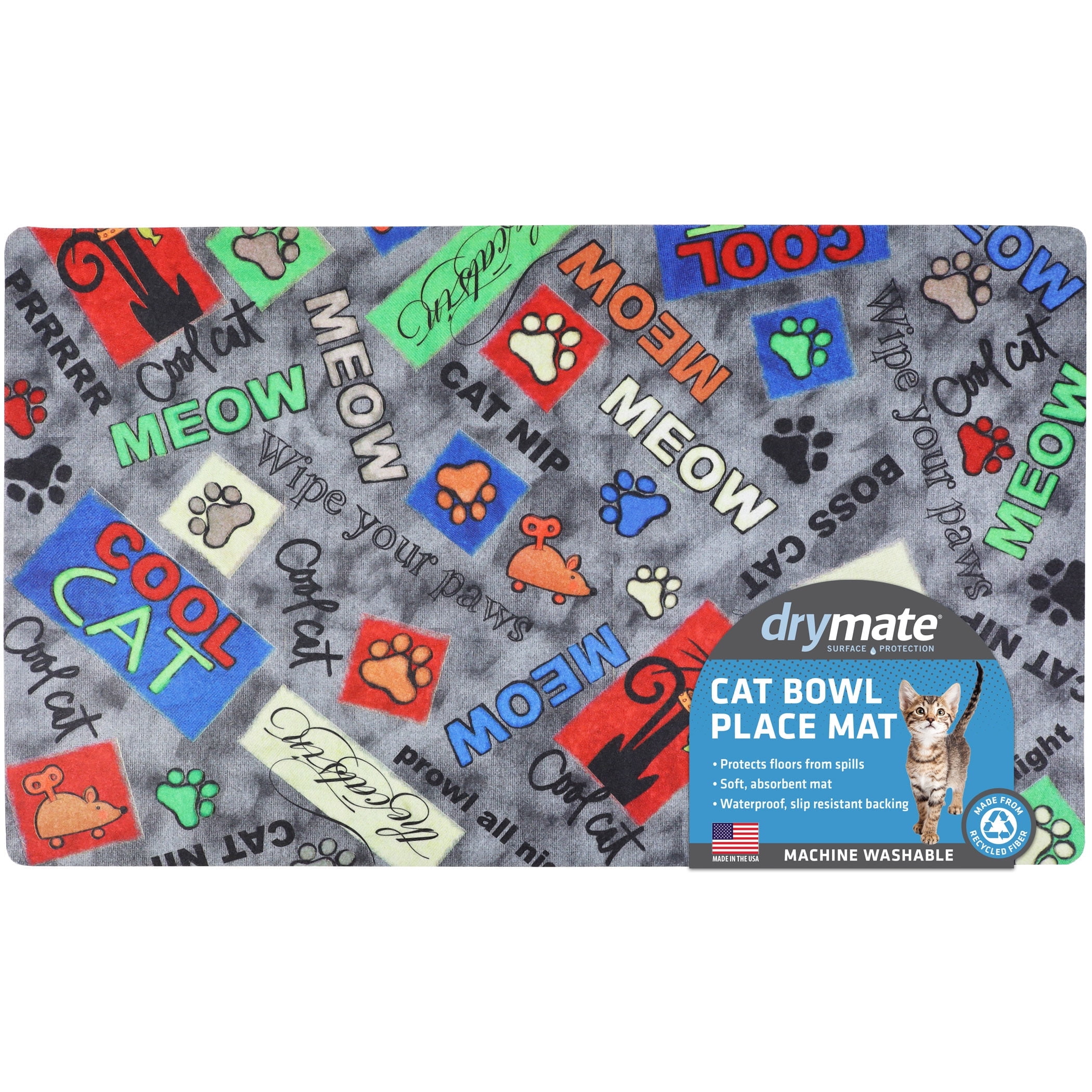 Drymate Cat Bowl Placemat, Pet Food Feeding Mat - Absorbent Fabric ...