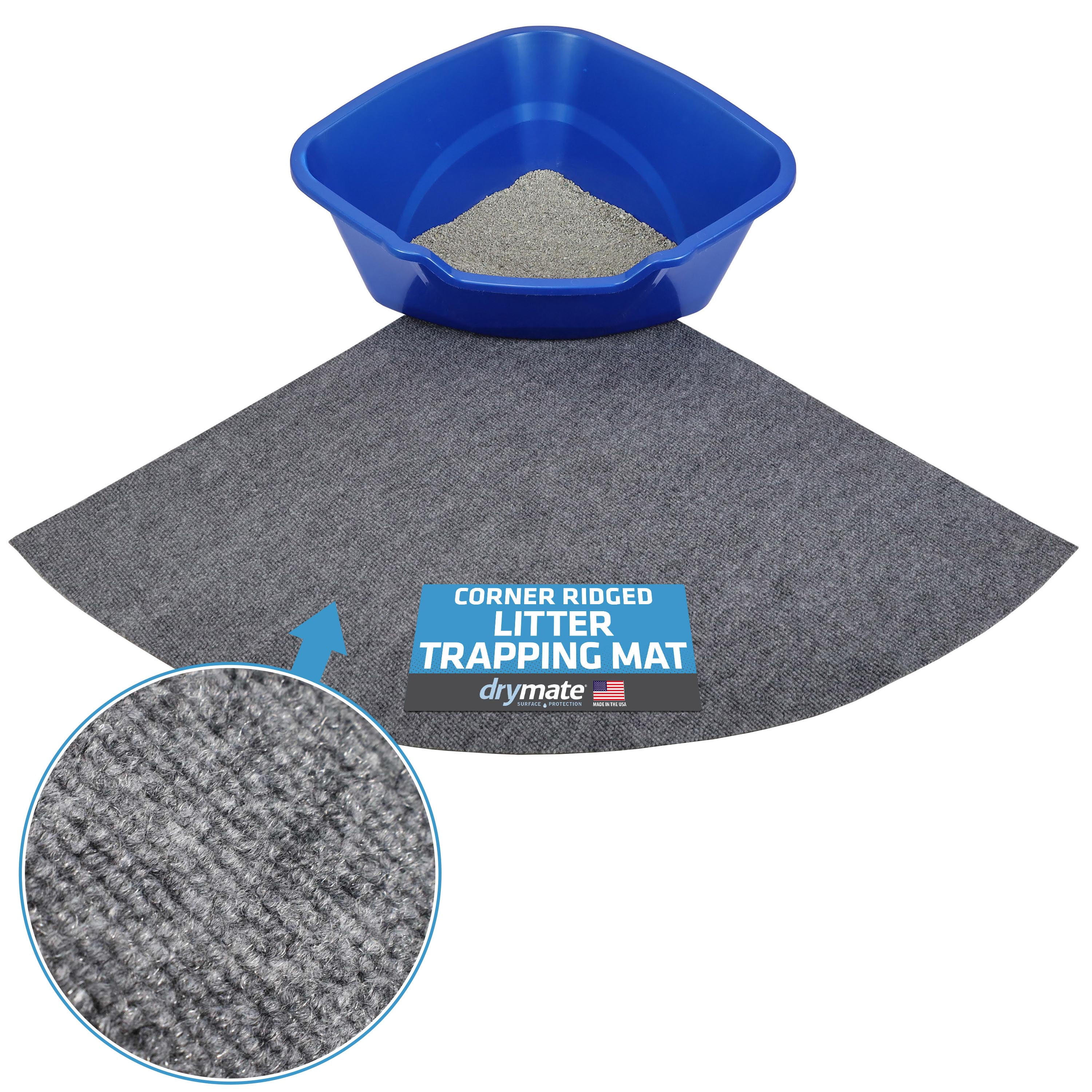 Drymate Corner Cat Litter Trapping Mat, (Ridged Design), Traps Litter & Mess from Box, Soft on ...