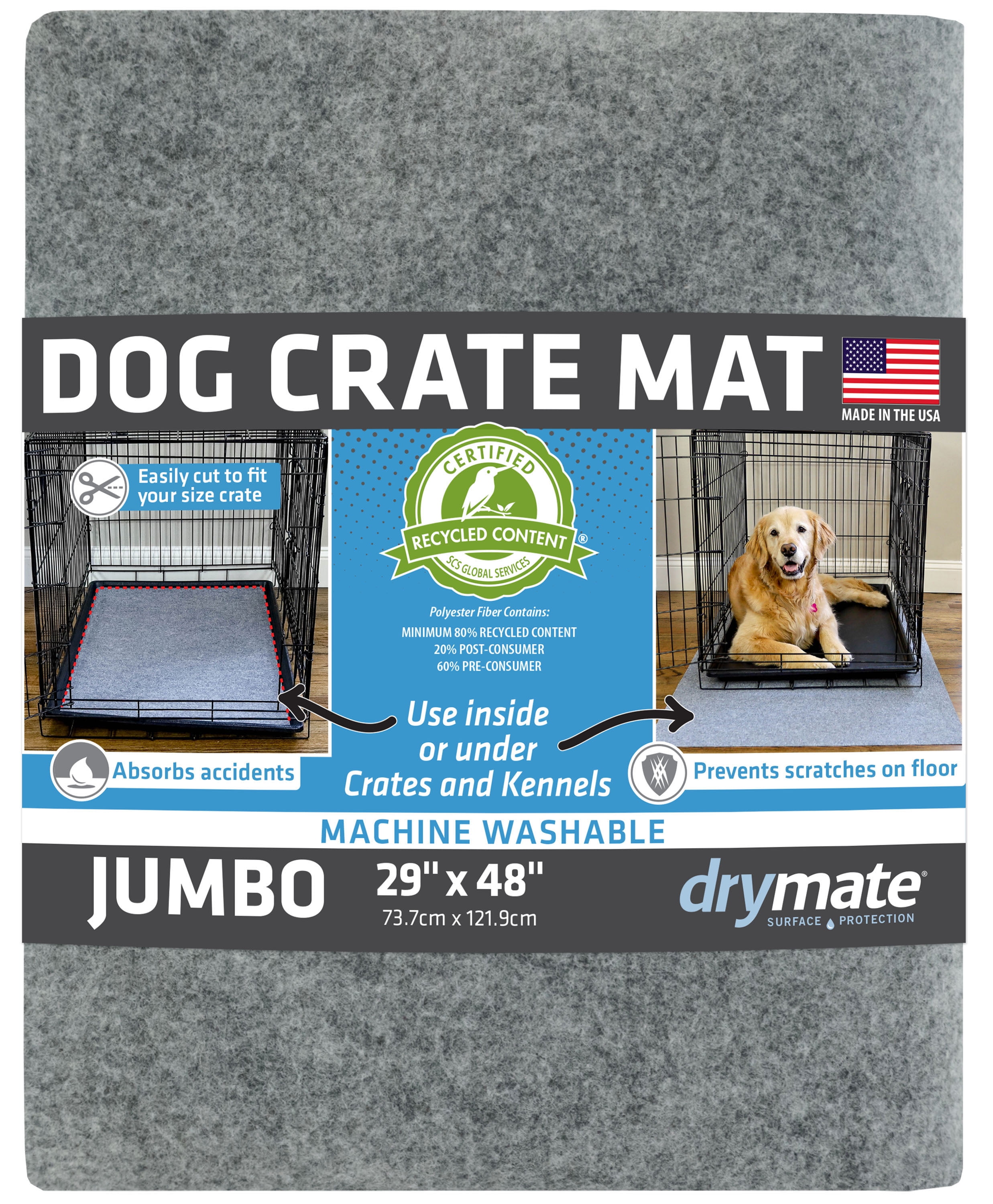 Drymate Dog Crate and Kennel Mat - Jumbo Sized (29"X48"); Light Grey ...