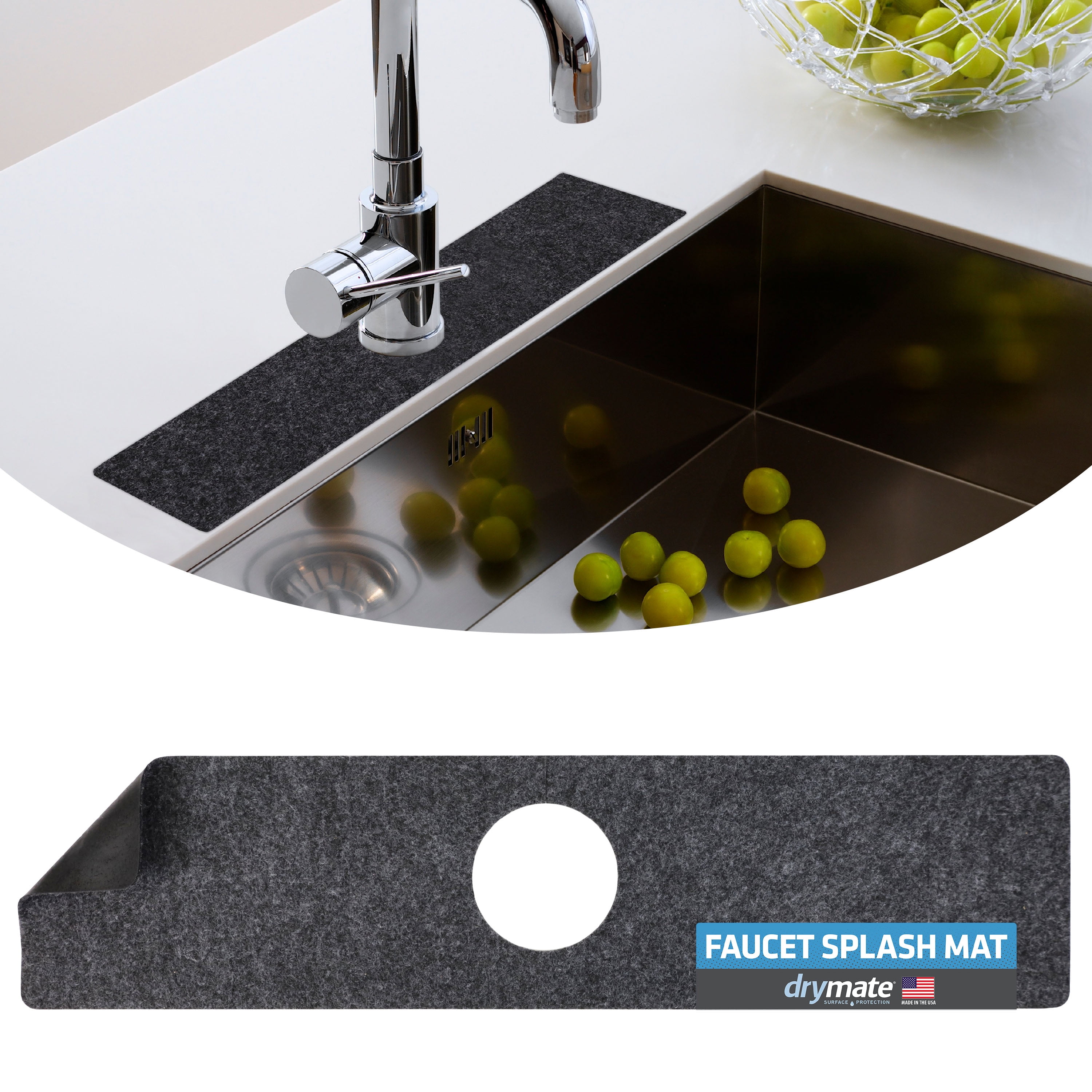 Drymate Faucet Splash Guard Mat for Kitchen & Bathroom Sink, Low ...