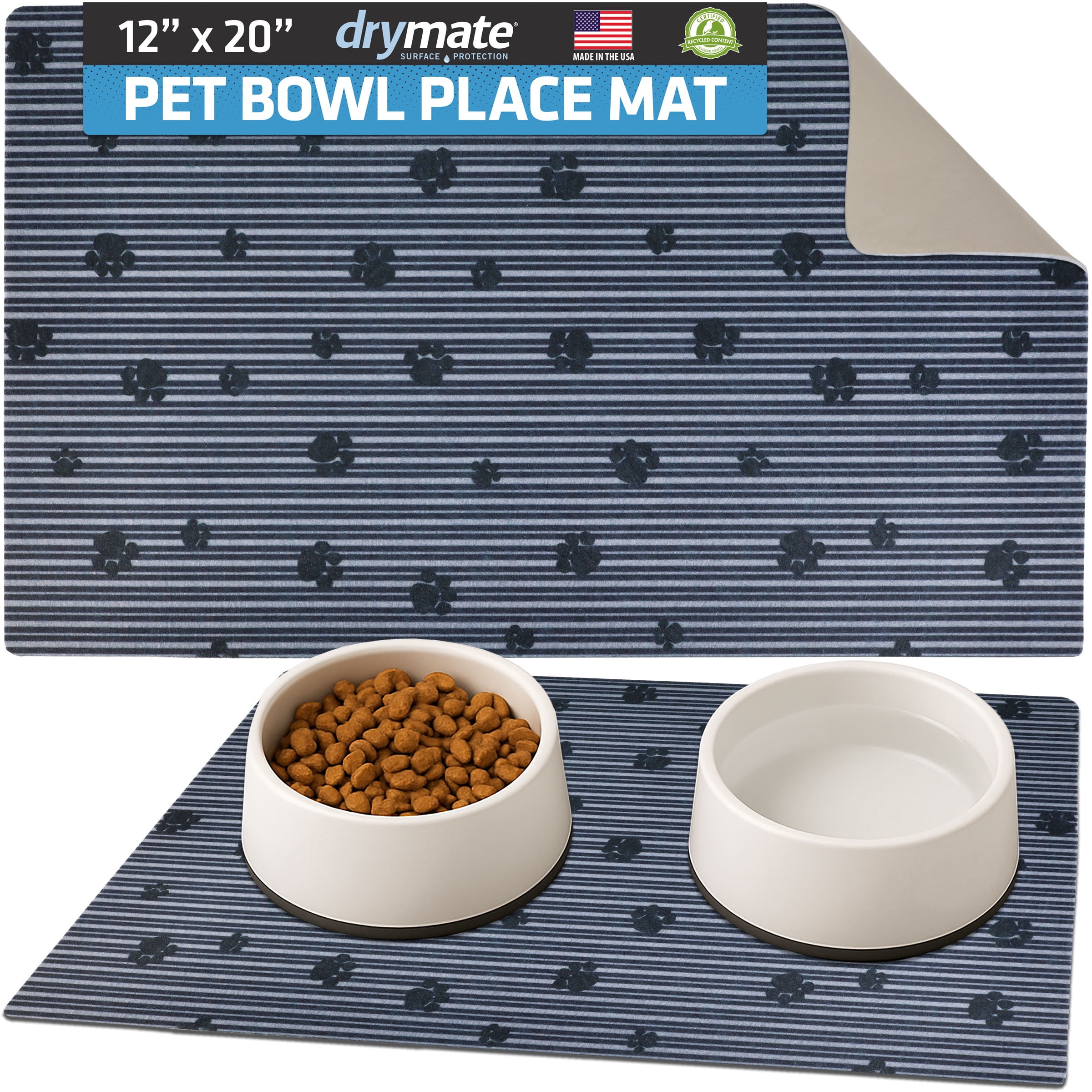 Drymate Pet Bowl Placemat, Dog & Cat Food Feeding Mat - Absorbent ...