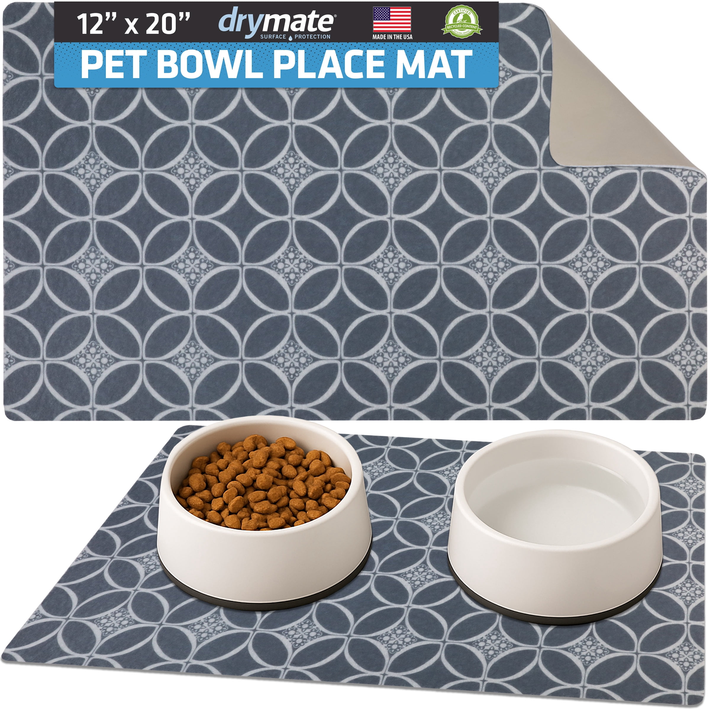 Drymate Pet Bowl Placemat, Dog & Cat Food Feeding Mat - Absorbent ...