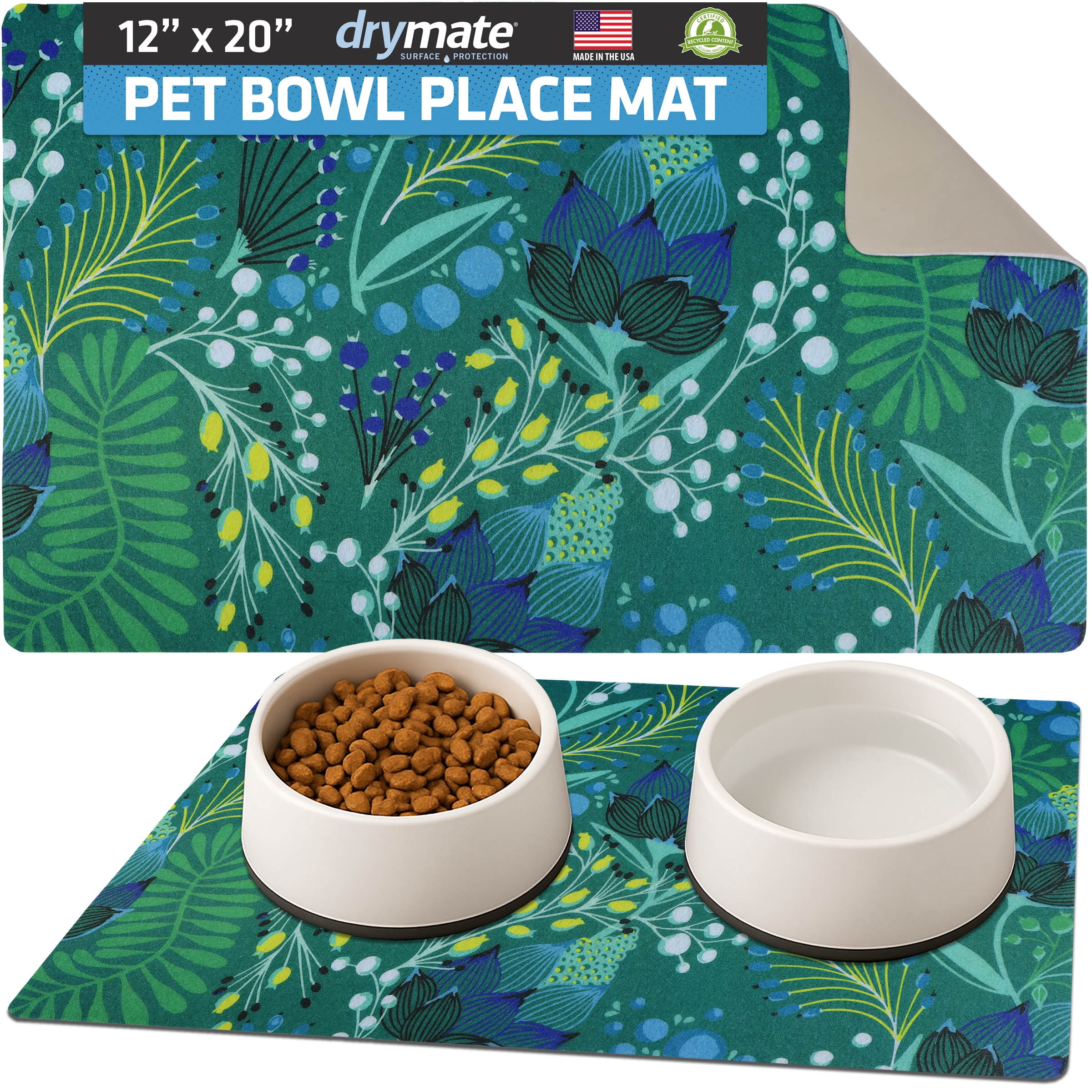 Drymate Pet Bowl Placemat, Dog & Cat Food Feeding Mat - Absorbent ...