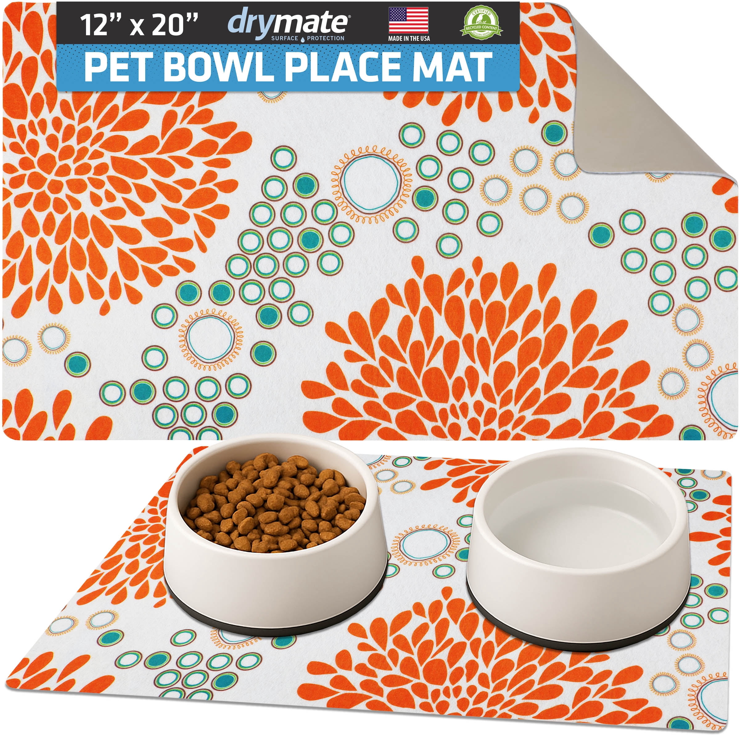Drymate Pet Bowl Placemat, Dog & Cat Food Feeding Mat - Absorbent ...