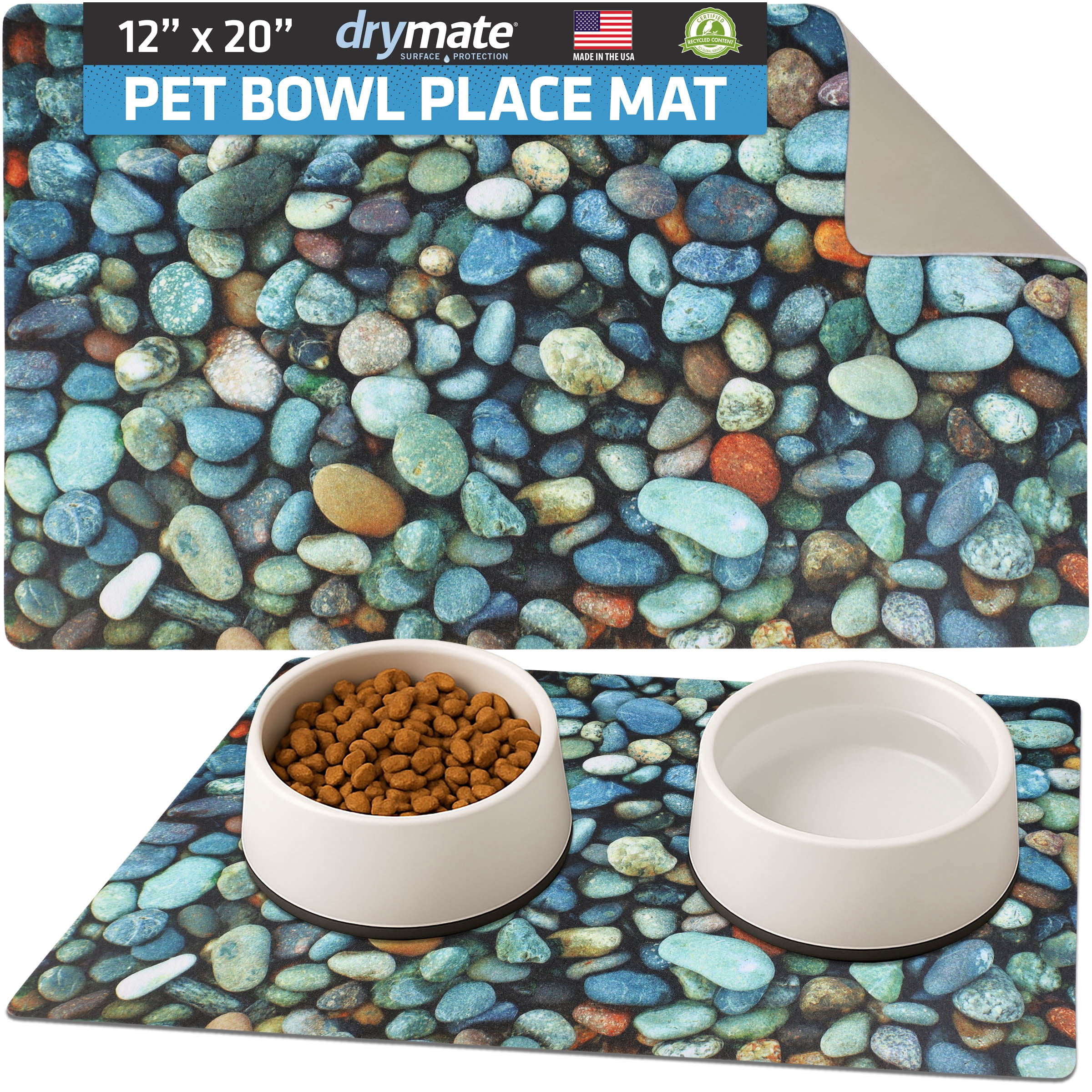 Drymate Pet Bowl Placemat, Dog & Cat Food Feeding Mat - Absorbent ...