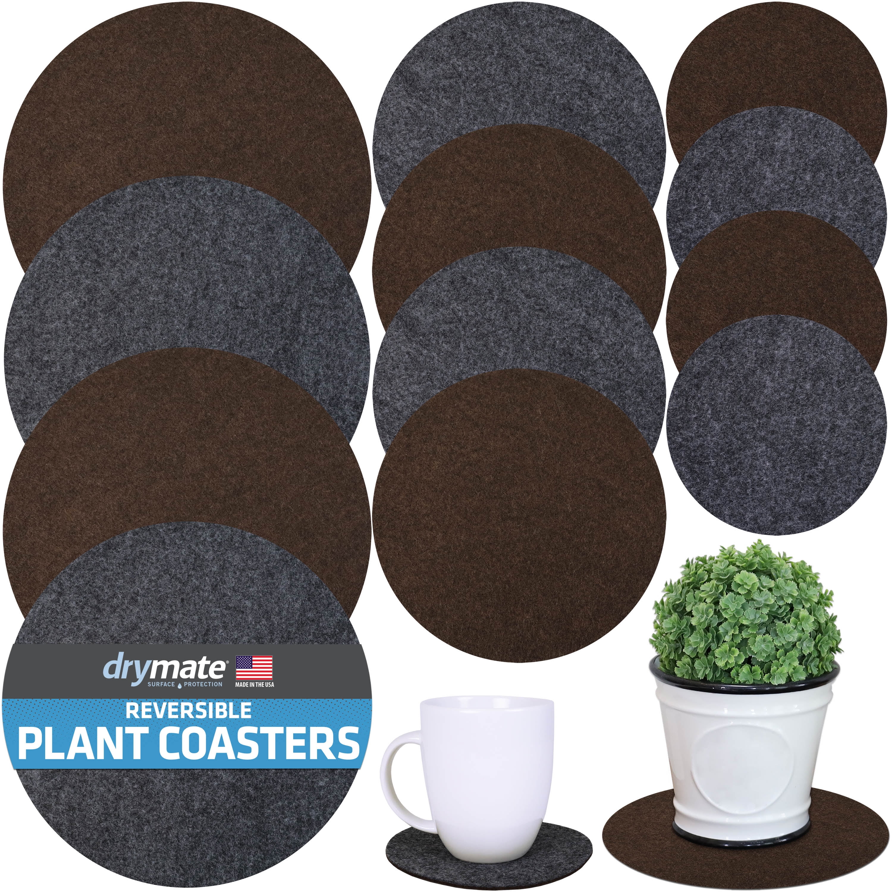 Drymate Plant Coaster Mat Reversible, Charcoal/Brown, (6”, 8”, 10 ...