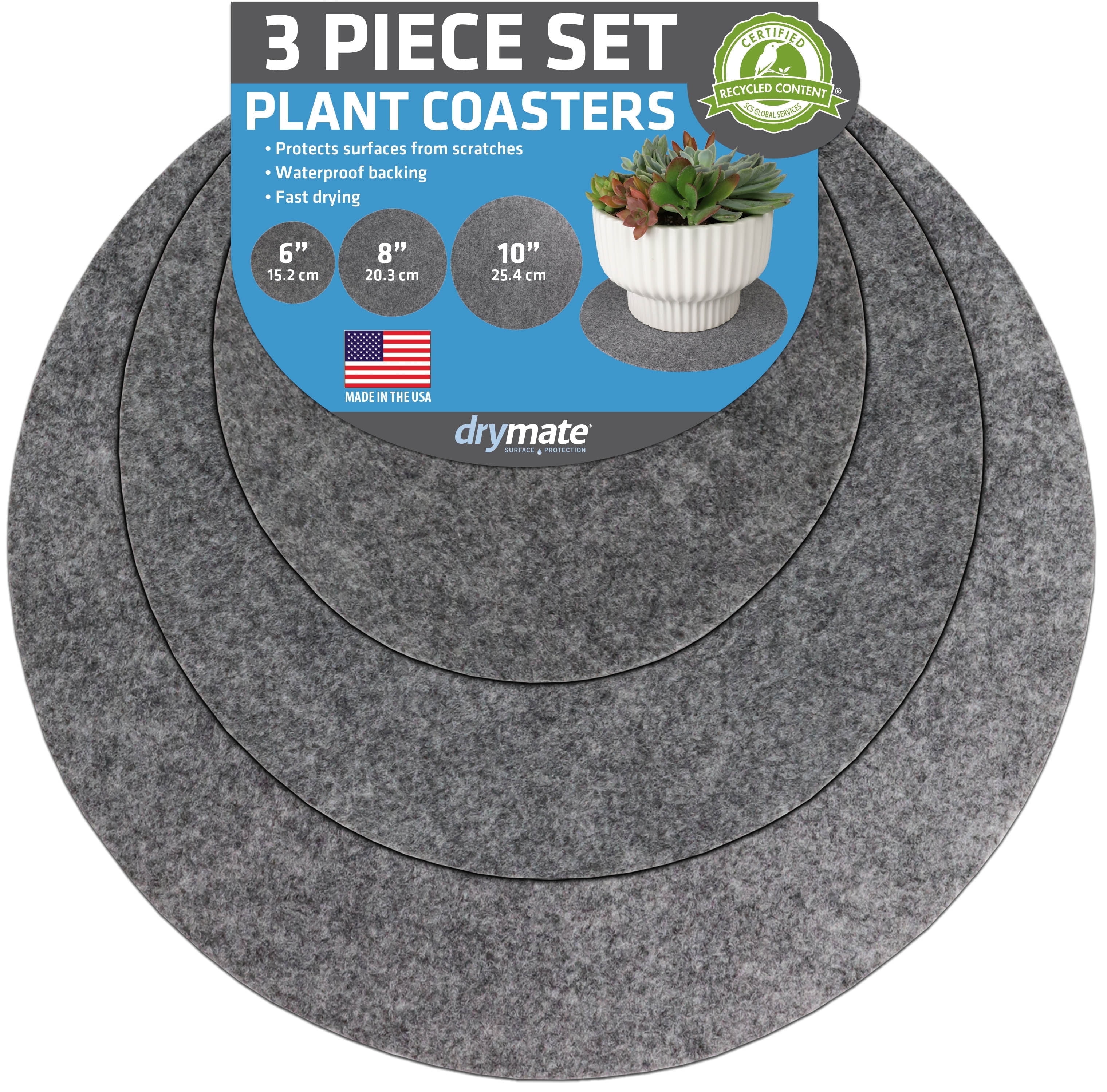 Drymate Plant Coasters, (3 Pack, Sizes: 6”, 8”, 10” Round) - Walmart.com