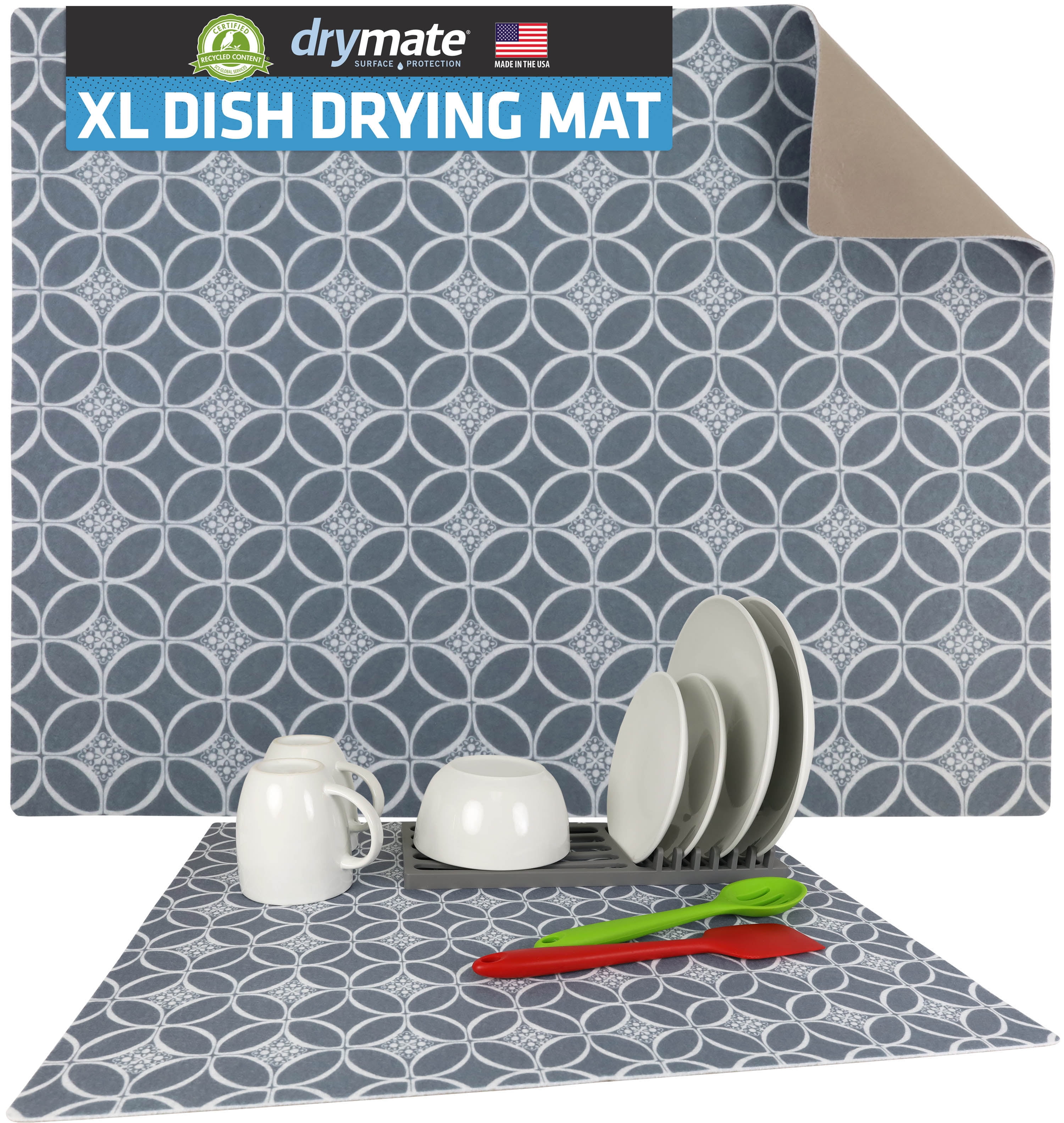 Drymate XL Dish Drying Mat, Oversized (19”x24”), Low-Profile, Super ...