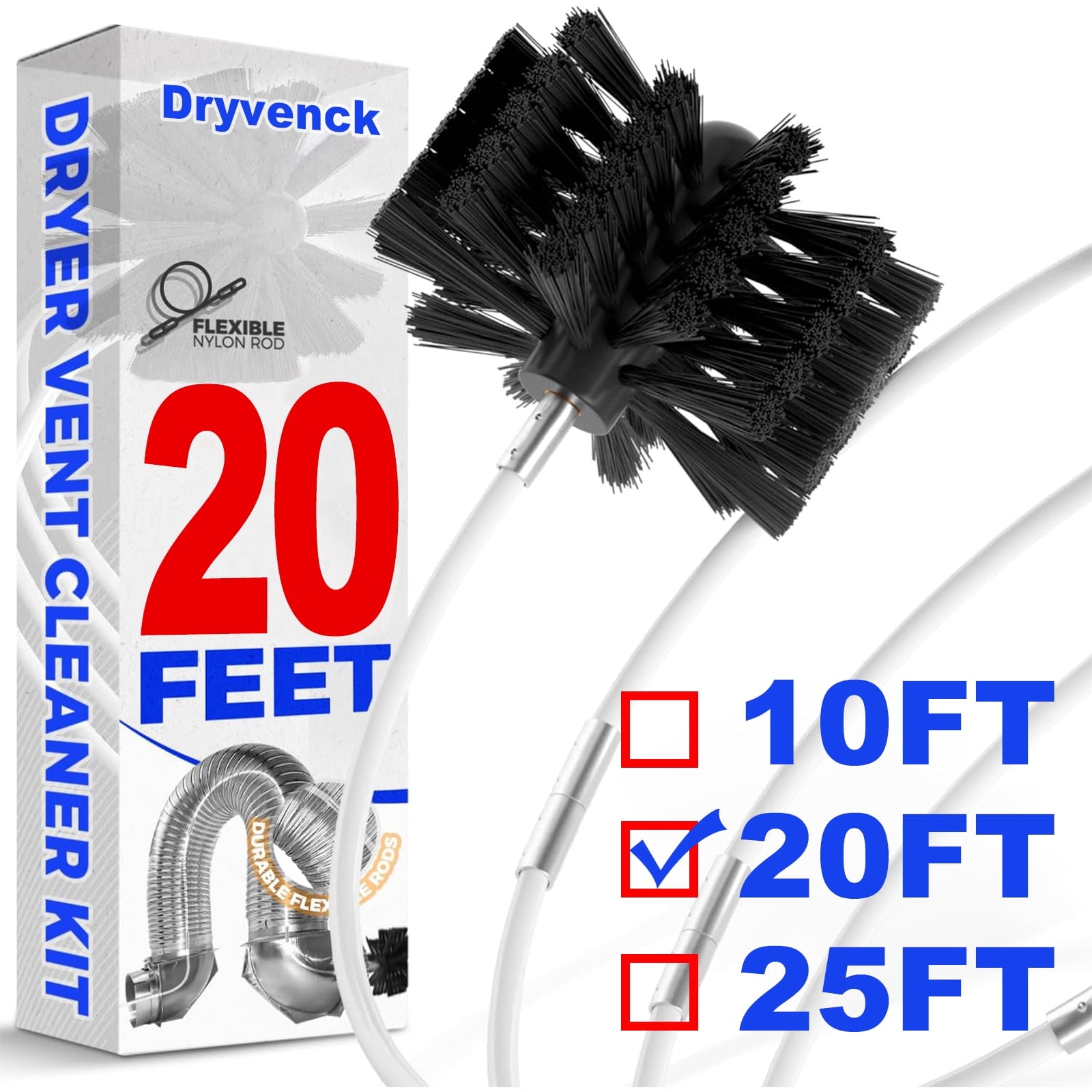Dryvenck 20Feet Dryer Vent Cleaner Kit , Dryer Vent Hose Cleaning Brush ...