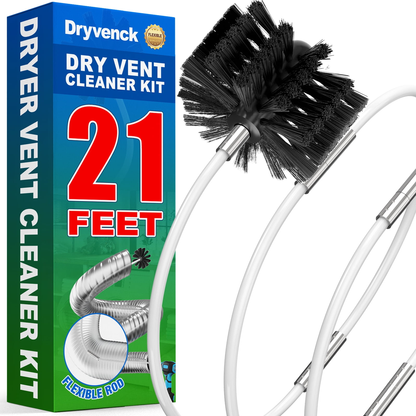 Dryvenck 21 FT Dryer Vent Cleaner Kit, Flexible Lint Brush, Drill ...