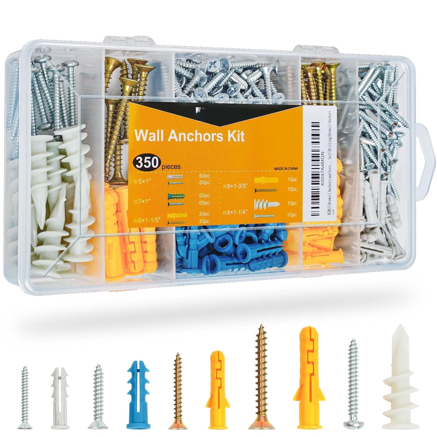 Drywall Anchors Assortment Kit for Sheetrock Concrete Brick, 350Pcs ...