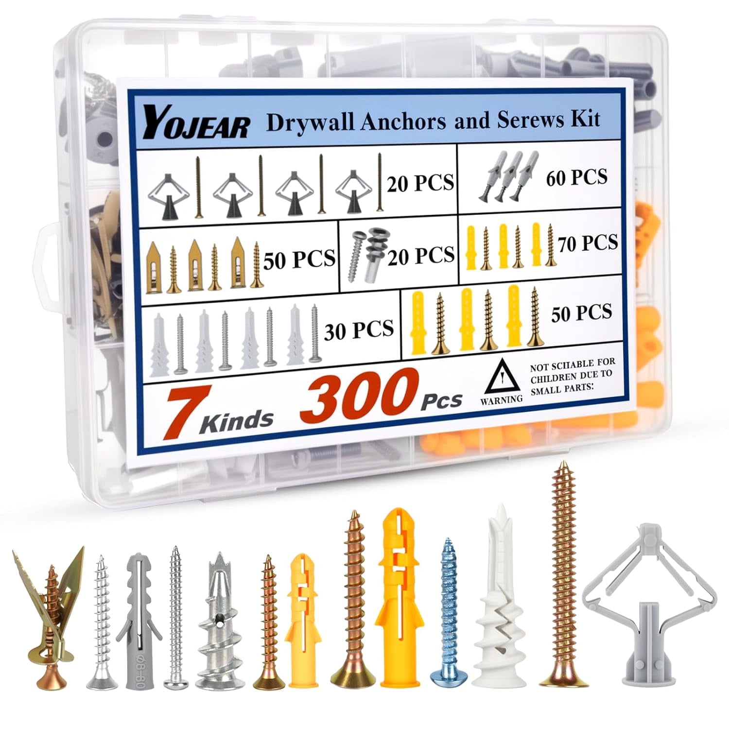Drywall Anchors and Screws Assortment Kit 300PCS, 7 Types, 150 Heavy ...