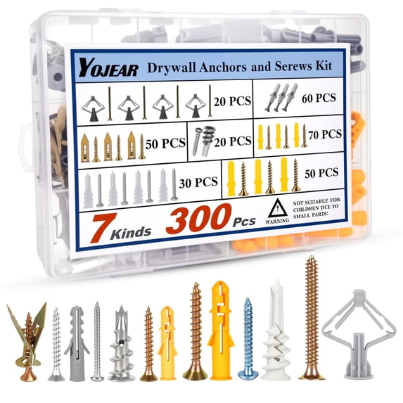 Drywall Anchors and Screws Assortment Kit 300PCS, 7 Types, 150 Heavy ...