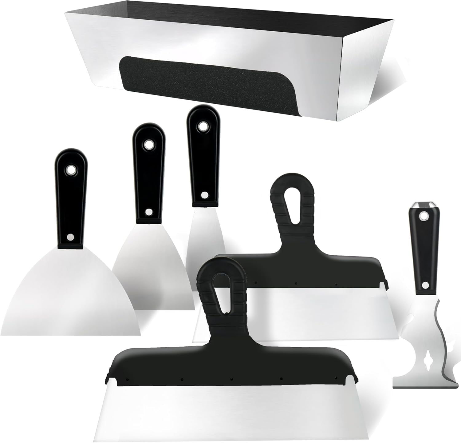 Drywall Knife Set, 7PCS Drywall Tools with Mud Pan, Stainless Steel 2 ...