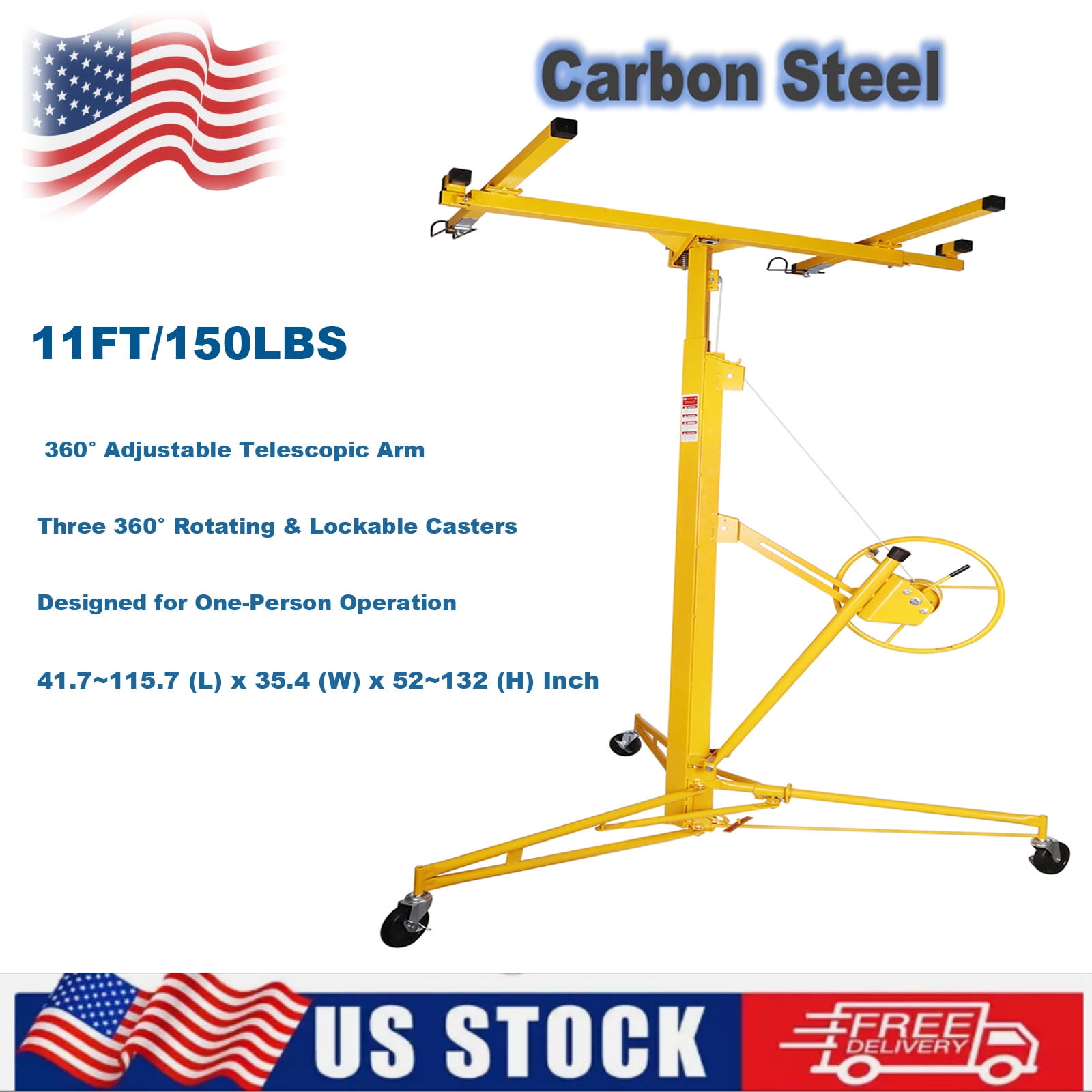 Drywall Lift 11 FT Panel Rolling Hoist Jack Lifter - 150 lbs Load ...