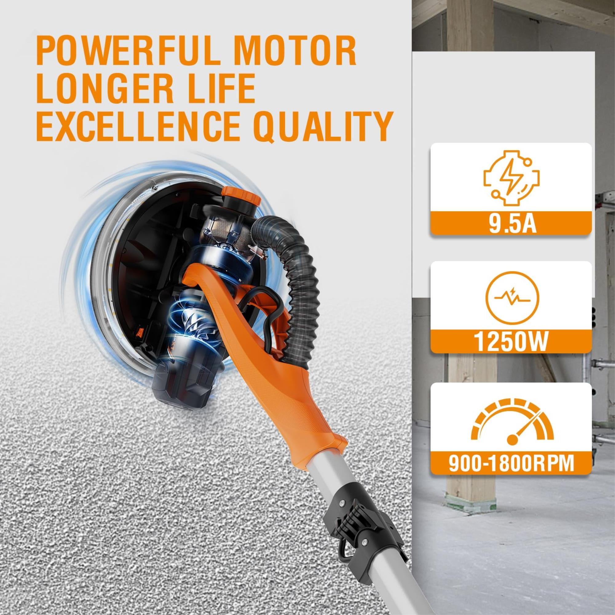 Drywall Sander with Vacuum Dust Collection, 6 Variable Speed Foldable ...