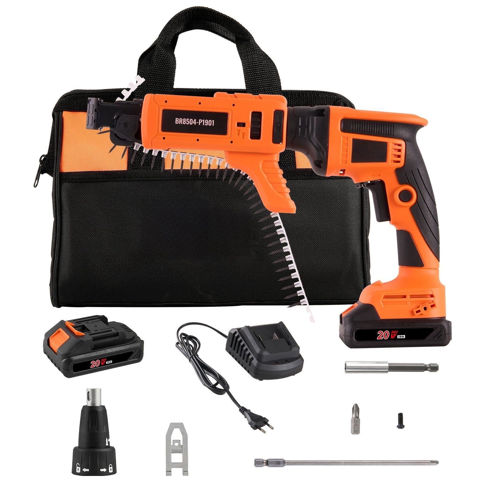 Drywall Screw Gun Auto-Feed, 20V Cordless, 4200RPM Brushless, with 2 ...