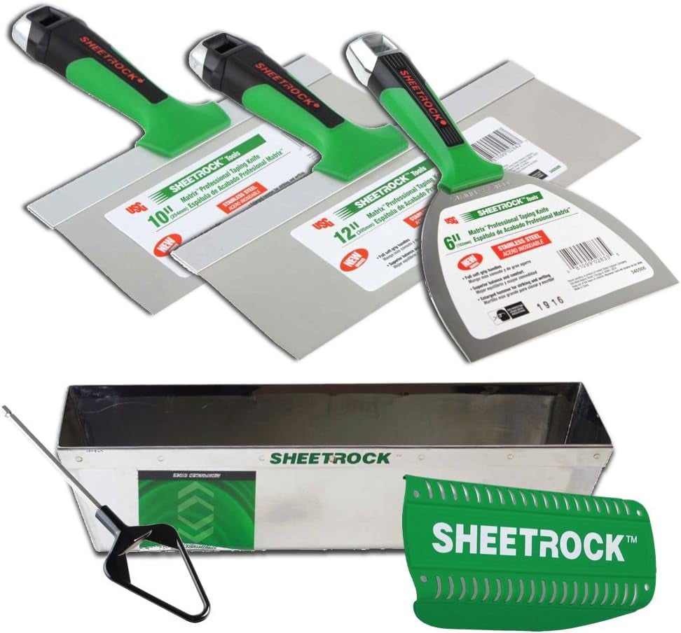 Drywall Taping Knife Set with Mud Pan, Magnetic Grip and Mini Mud Mixer ...