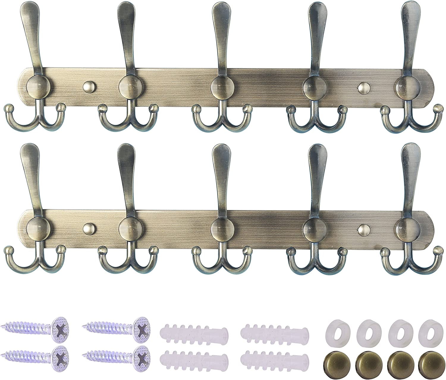 Dseap Wall Mounted Coat Rack - 5 Tri Hooks, Stainless Steel, Bronze, 2 ...