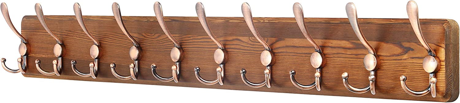 Dseap Wooden Huge Rustic Coat Rack with 10 Tri Hooks,Sturdy Vintage ...