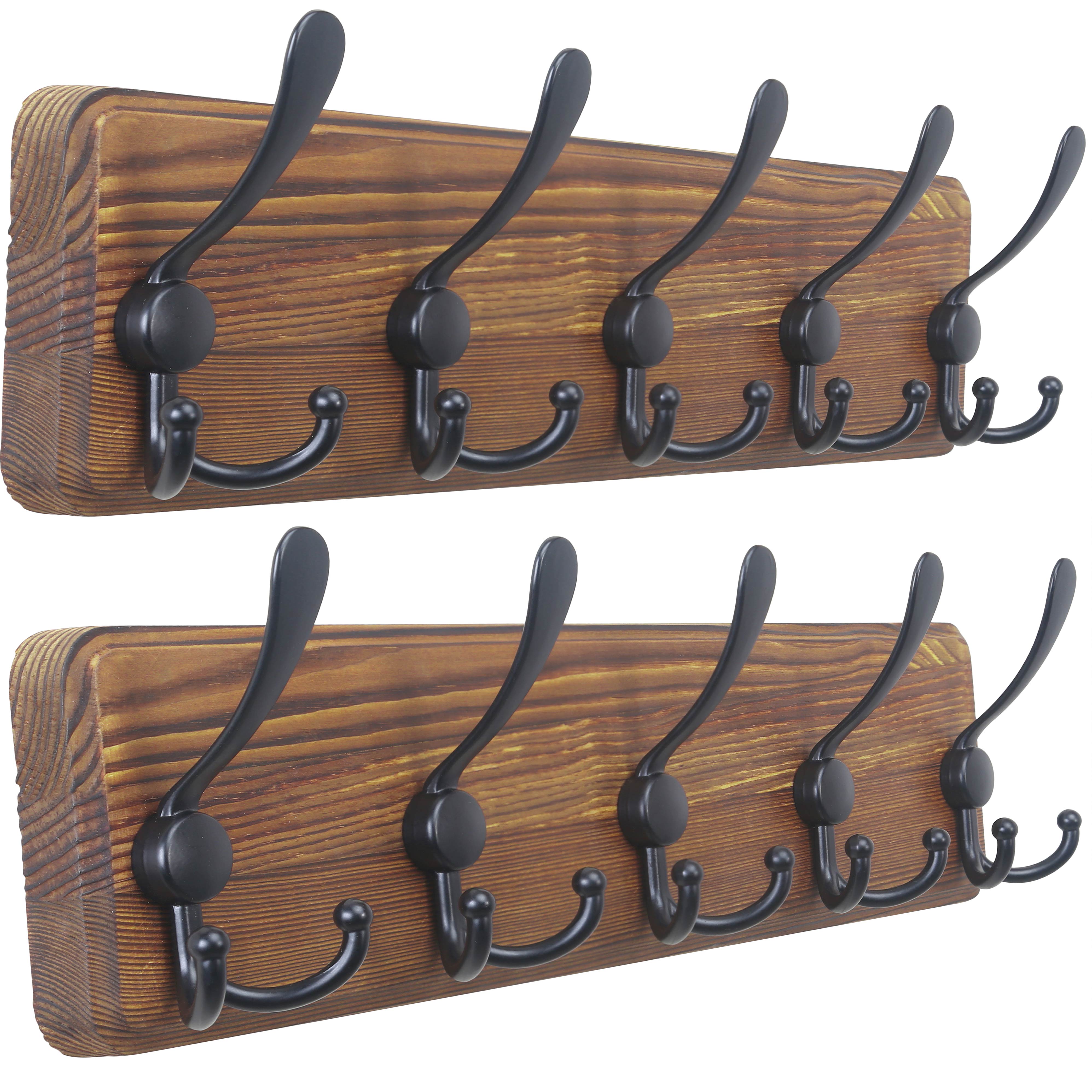 Dseap Wooden Rustic Coat Rack with 5 Tri Hooks,Sturdy Vintage Farmhouse ...