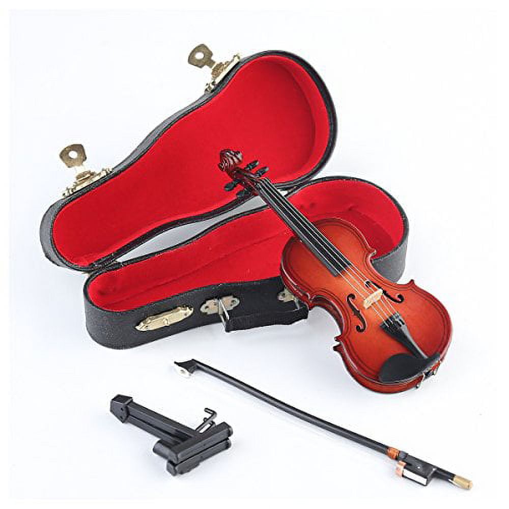 Dselvgvu Wooden Miniature Violin with Stand,Bow and Case Mini Musical ...