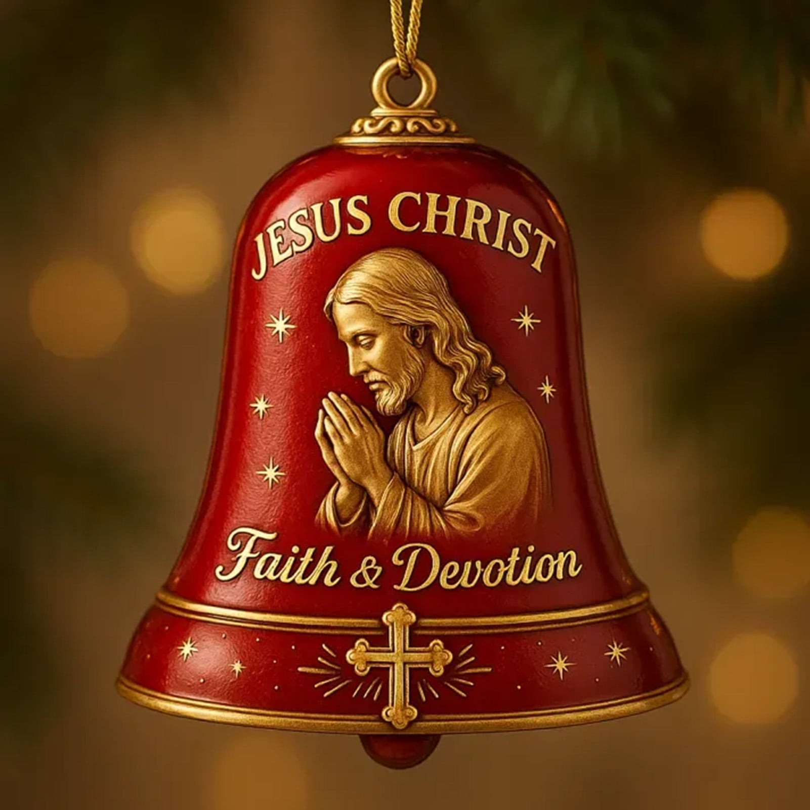 Dserfhy 1/2/3Pcs Jesus Pray Commemorative Bell Ornament Christmas Tree ...
