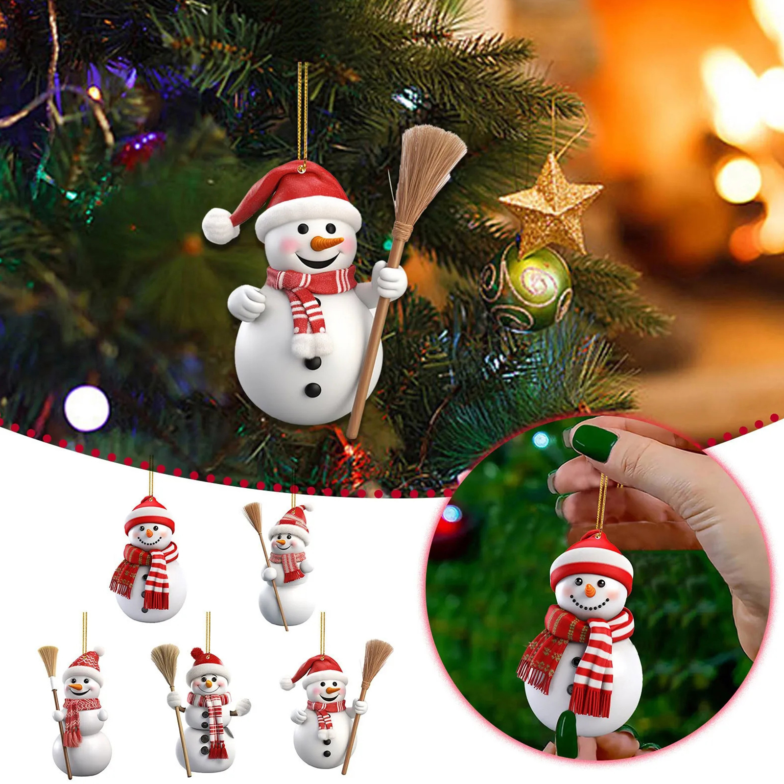 Dserfhy 5Pcs Christmas Snowman Ornaments 2D Acrylic Snowman Pendants ...