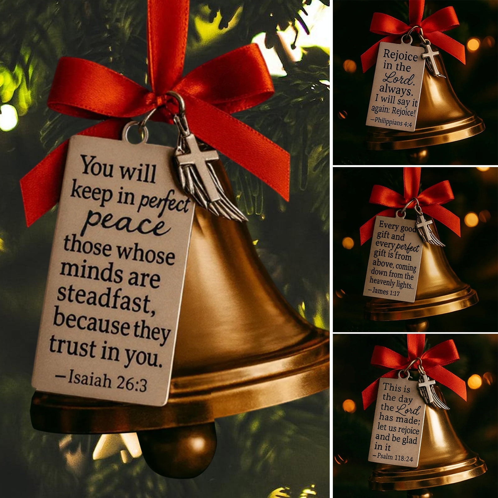 Dserfhy Bible Verses Scripture Christmas Bell Ornament Metal Golden ...