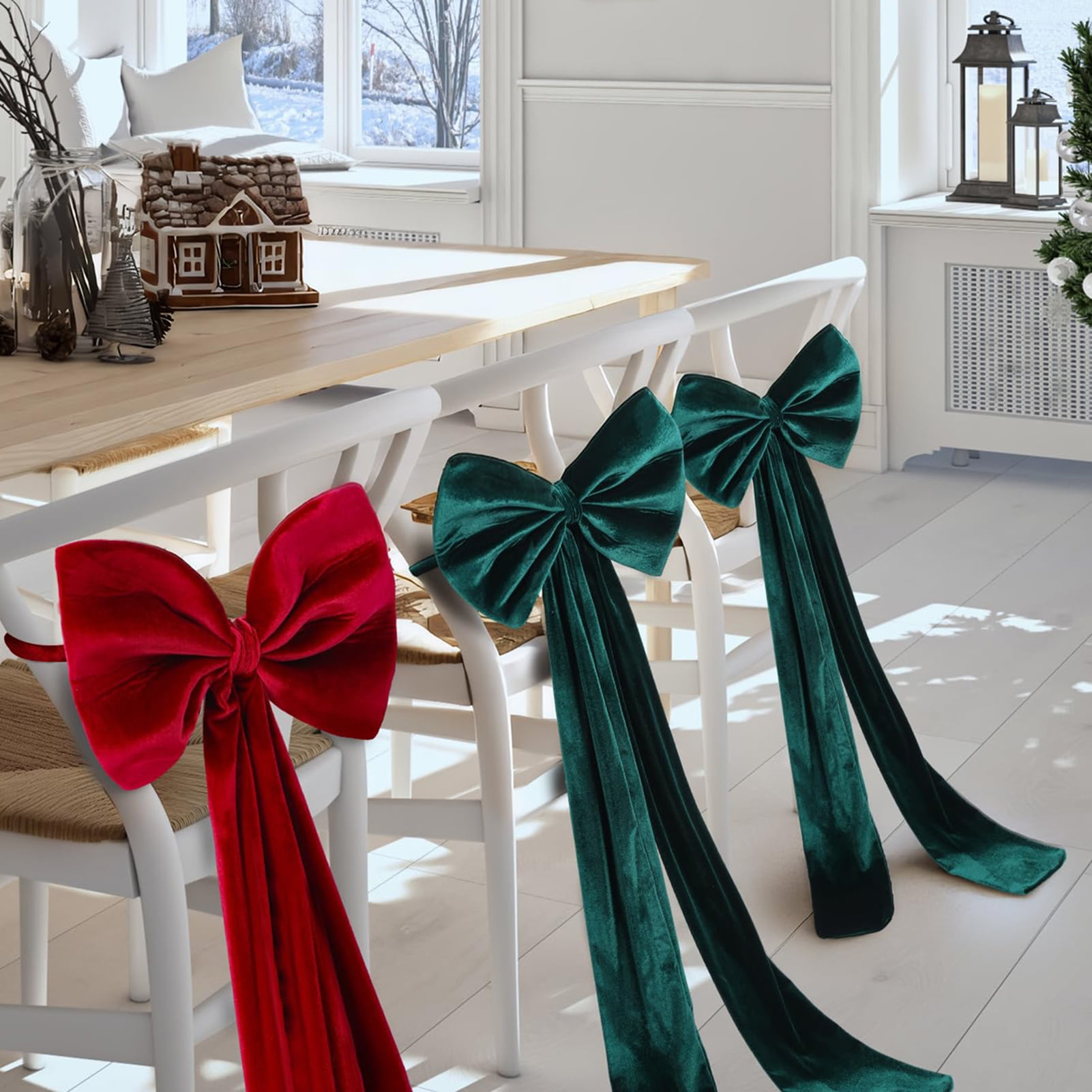 Dserfhy Chair Sashes Bows, Large Velvet Chair Cover for Christmas ...
