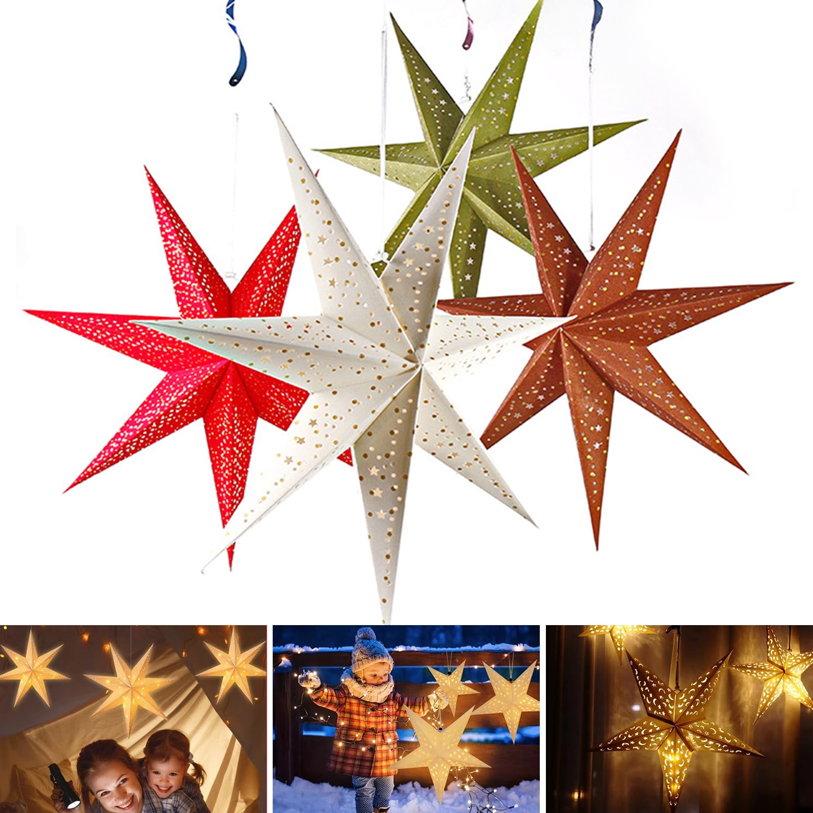 Dserhfy Christmas 3D Paper Star Lantern 7 Point Hollow Paper Star ...