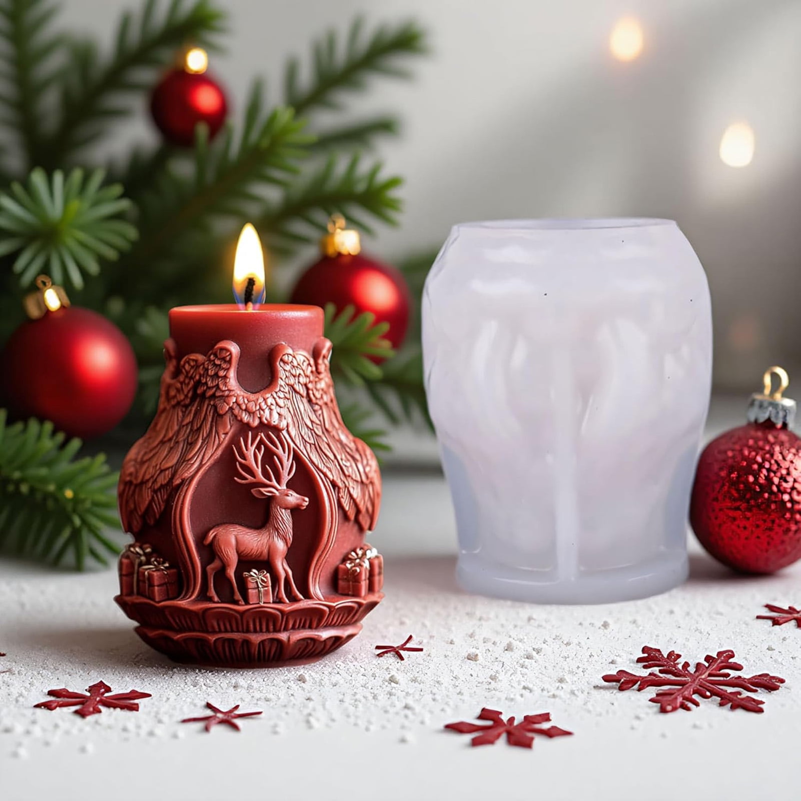 Dserhfy Christmas Candle Mold 3D Embossed Santa Tree Snowman Cylinder ...