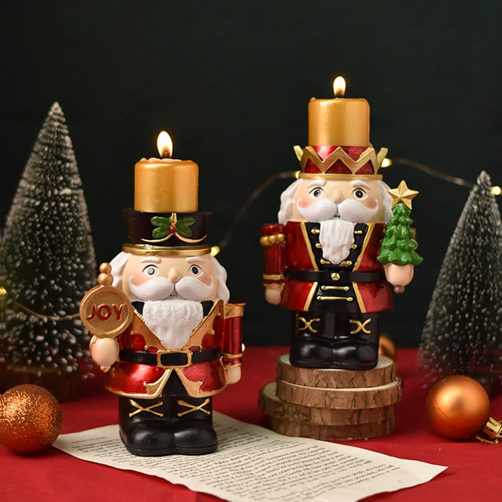 Dserfhy Christmas Nutcracker Candle Holder Resin Nutcracker Figures ...