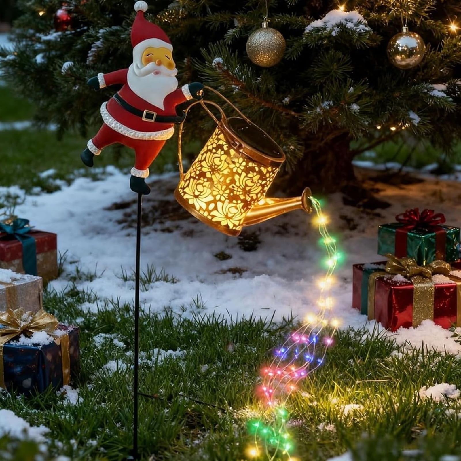 Dserhfy Christmas Santa Solar Kettle Lights Garden Lawn Decorative ...