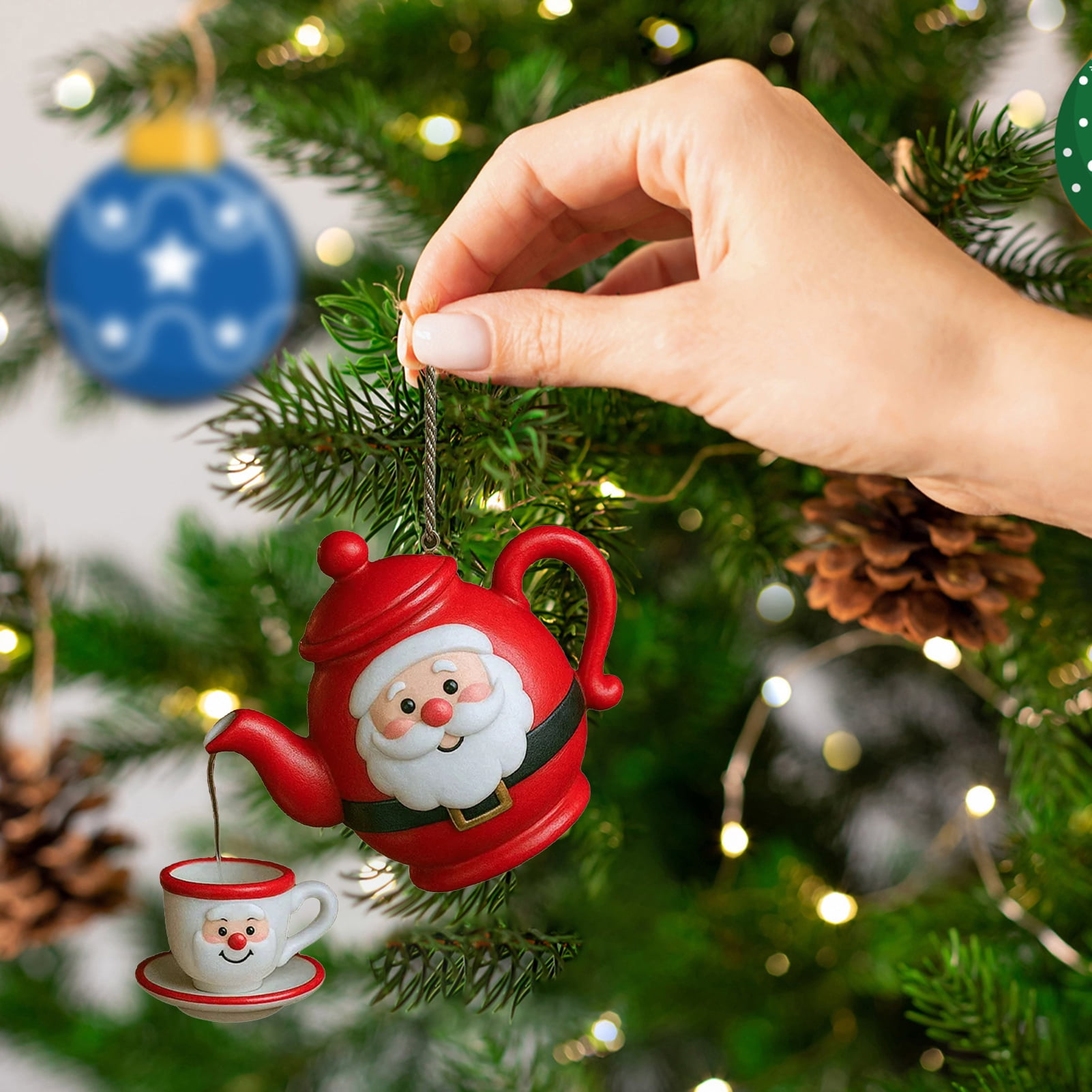 Dserfhy Christmas Teapot Ornament Vintage Christmas Tea Cup And Pot ...