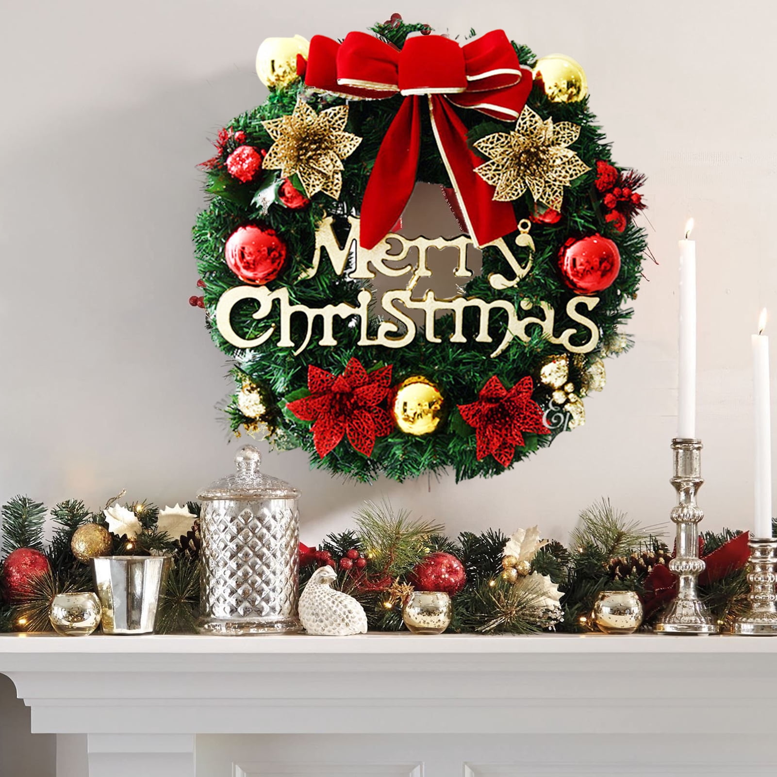 Dserfhy Christmas Wreath for Front Door Handmade Artificial Greenery ...