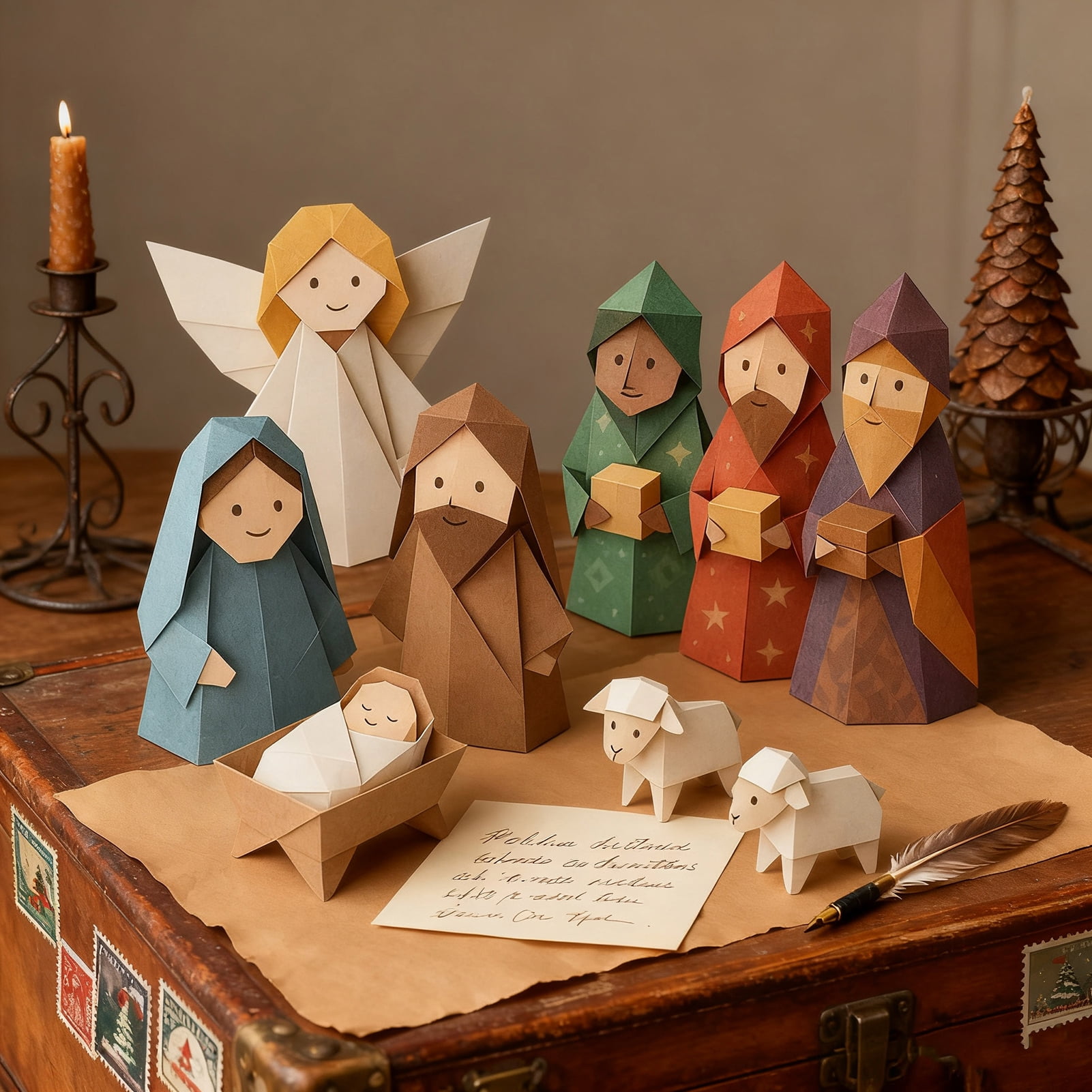 Dserfhy DIY Paper Nativity Scene 3D Origami Paper Craft Kit Christmas ...